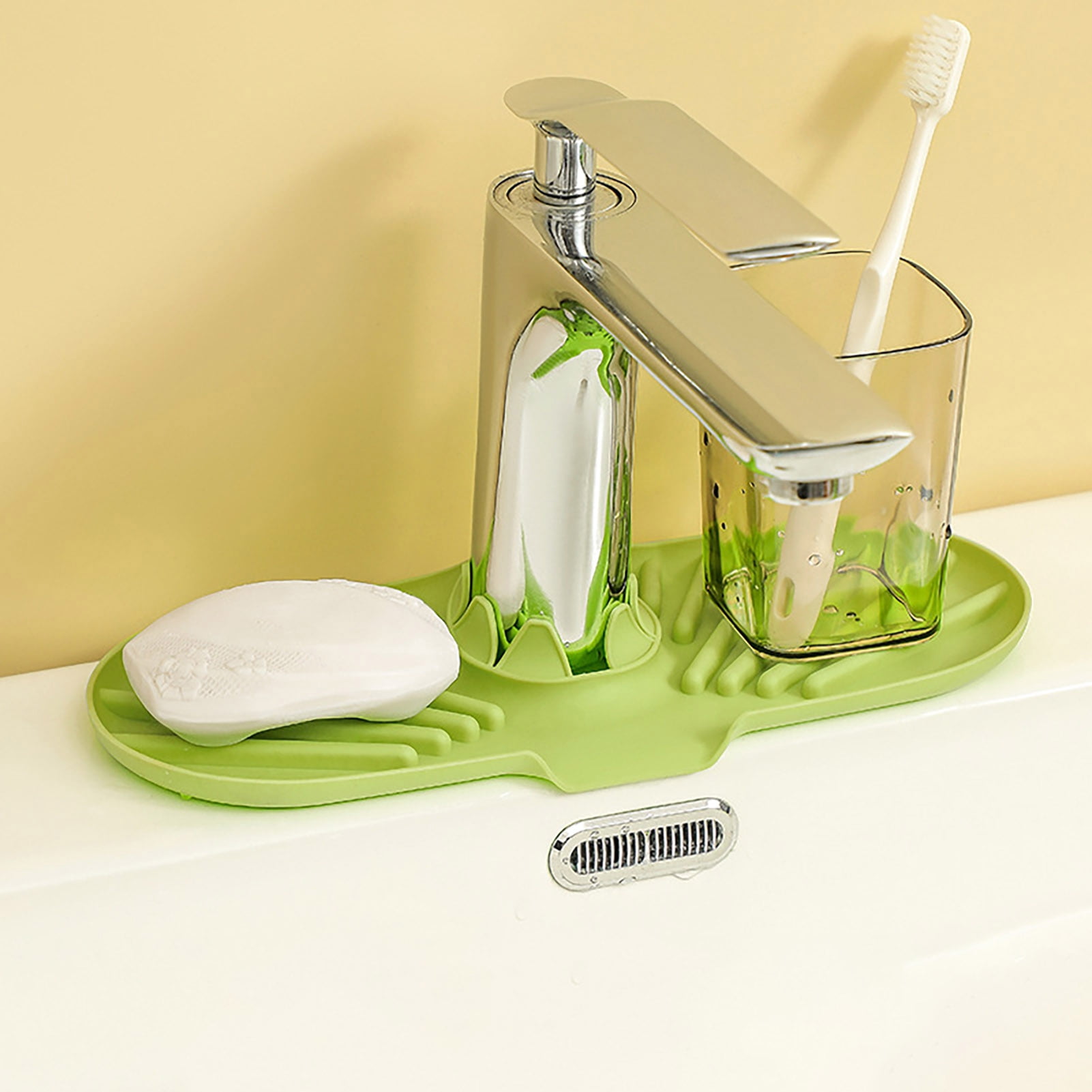Silicone Drainage Pad and Soap Sponge Holder - Kitchen Sink Faucet Tray ...