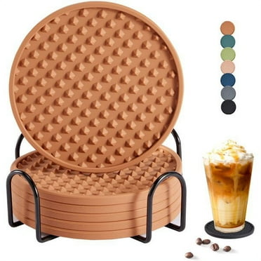 Drink Coasters with Holder, Set of 6 Silicone Coasters Tabletop ...