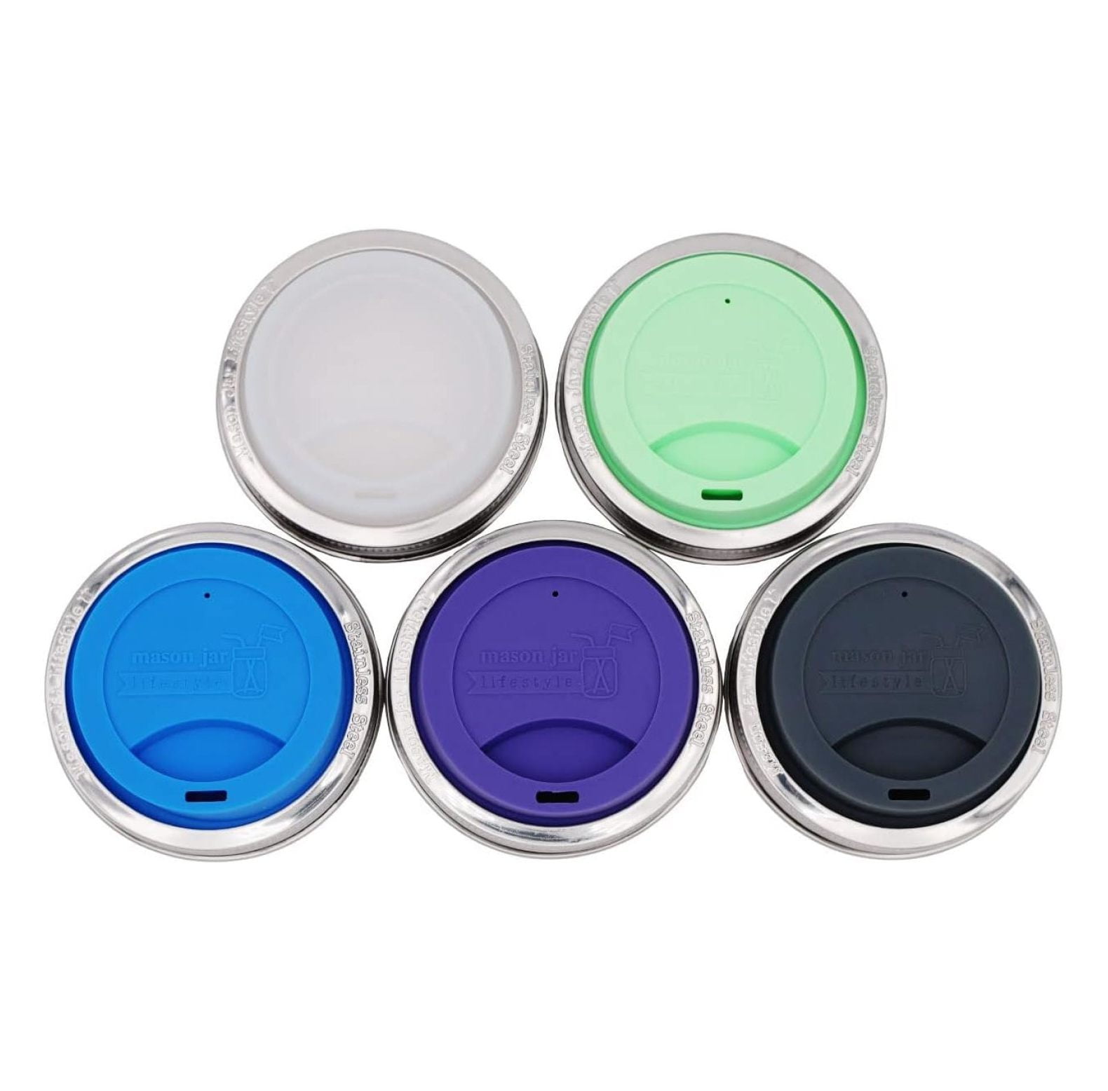 Silicone Drinking Lids with Rust Proof Stainless Steel Bands by (5 Pack ...
