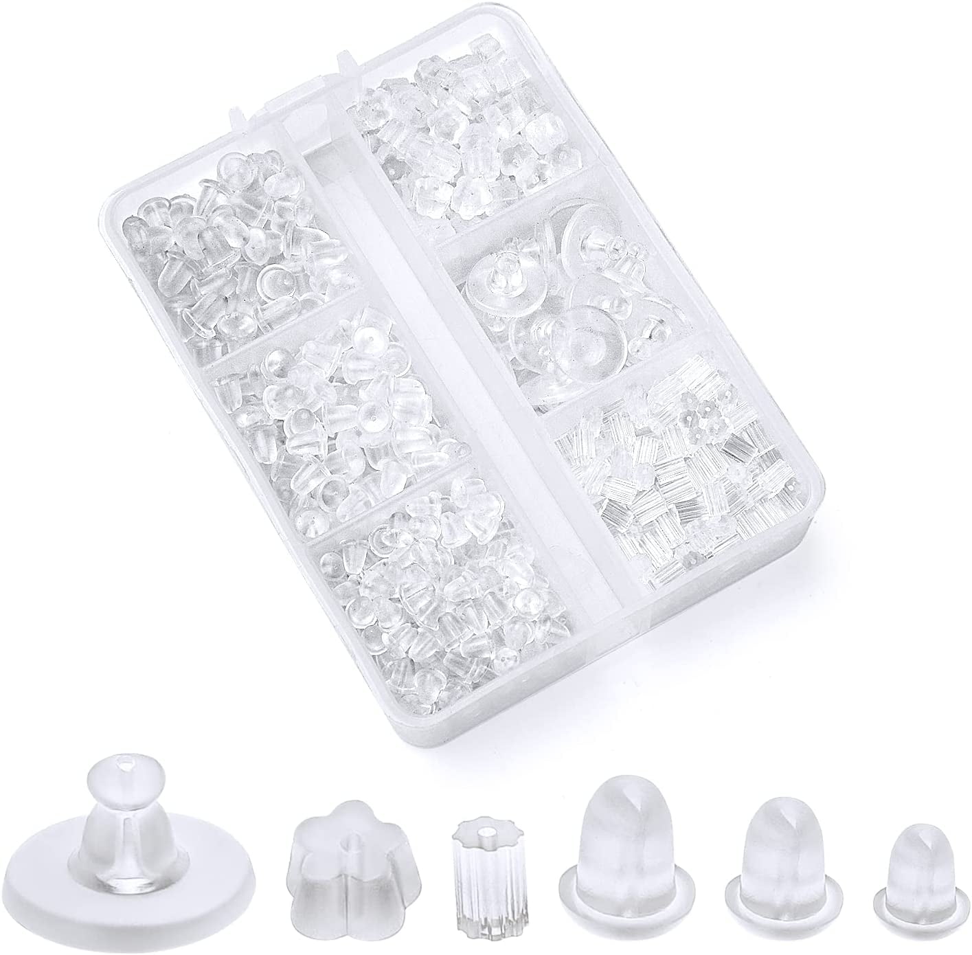 Menkey Silicone Earring Backs, 600pcs 6 Styles, Clear Hypoallergenic ...