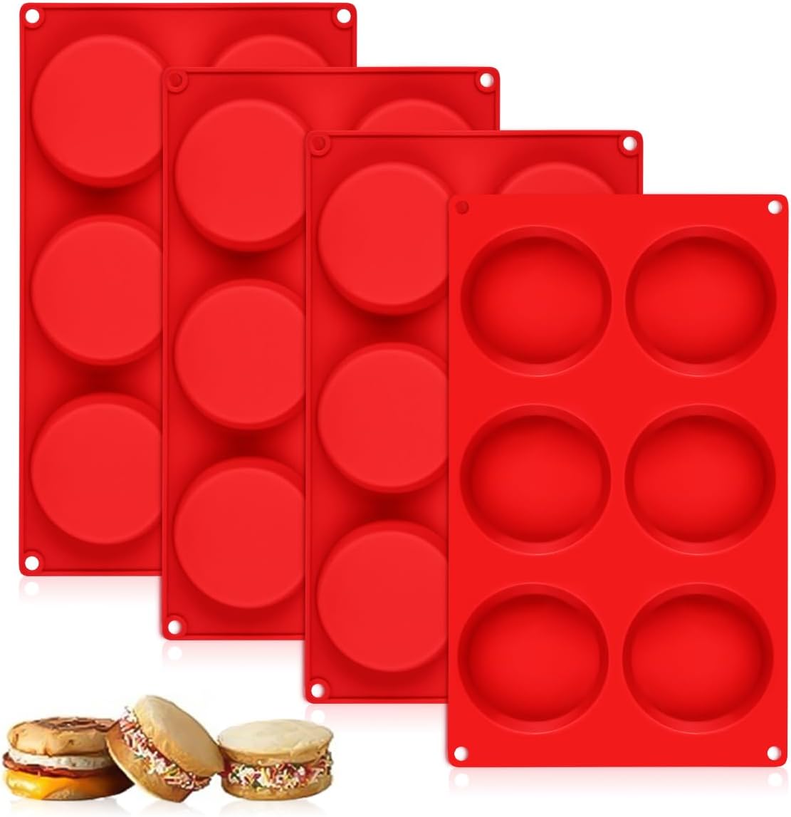 Silicone Egg Molds, 3” Muffin Top Pan 4 Pack Nonstick for Baking ...