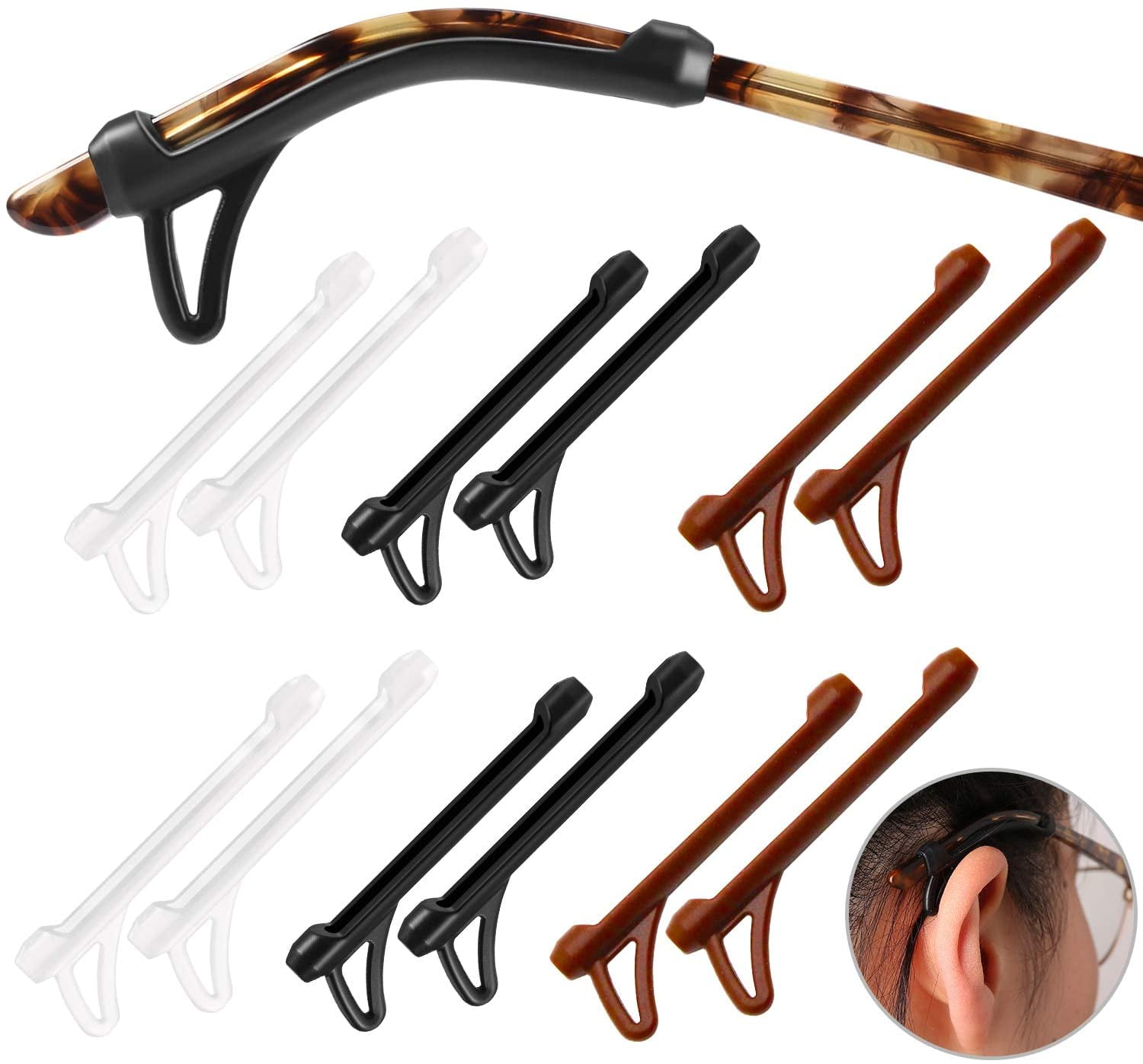 Silicone Eyeglasses Ear Grips – 6 Pairs Upgrade Temple Tips for Comfort ...