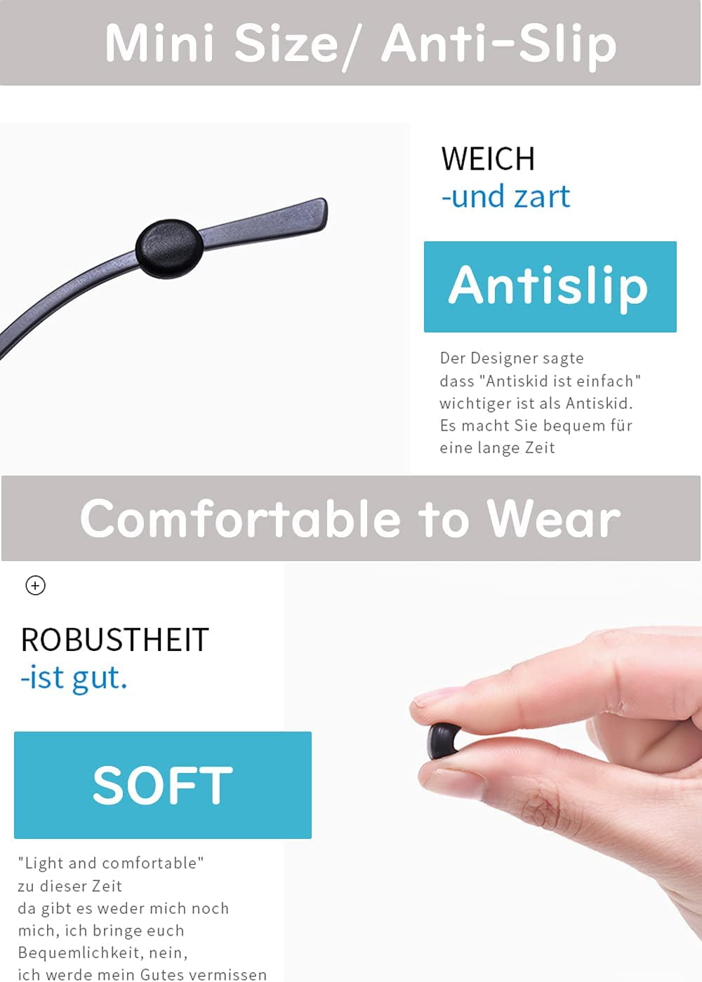 Silicone Eyeglasses Temple Grips Retainer, Mini Round Eyewear Retainer ...