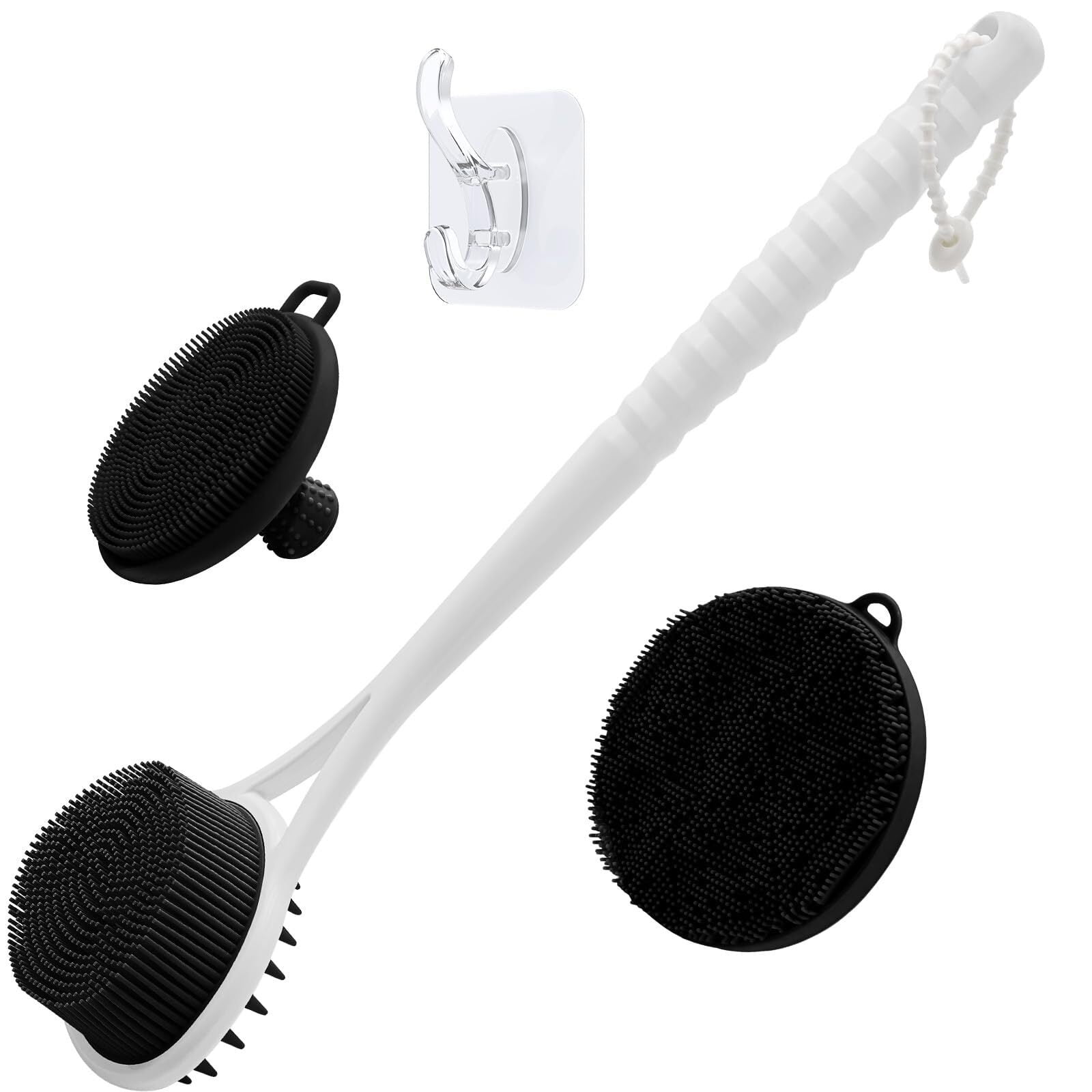 Silicone Face & Body & Back Scrubber Set, 15.35'' Back Scrubber for ...