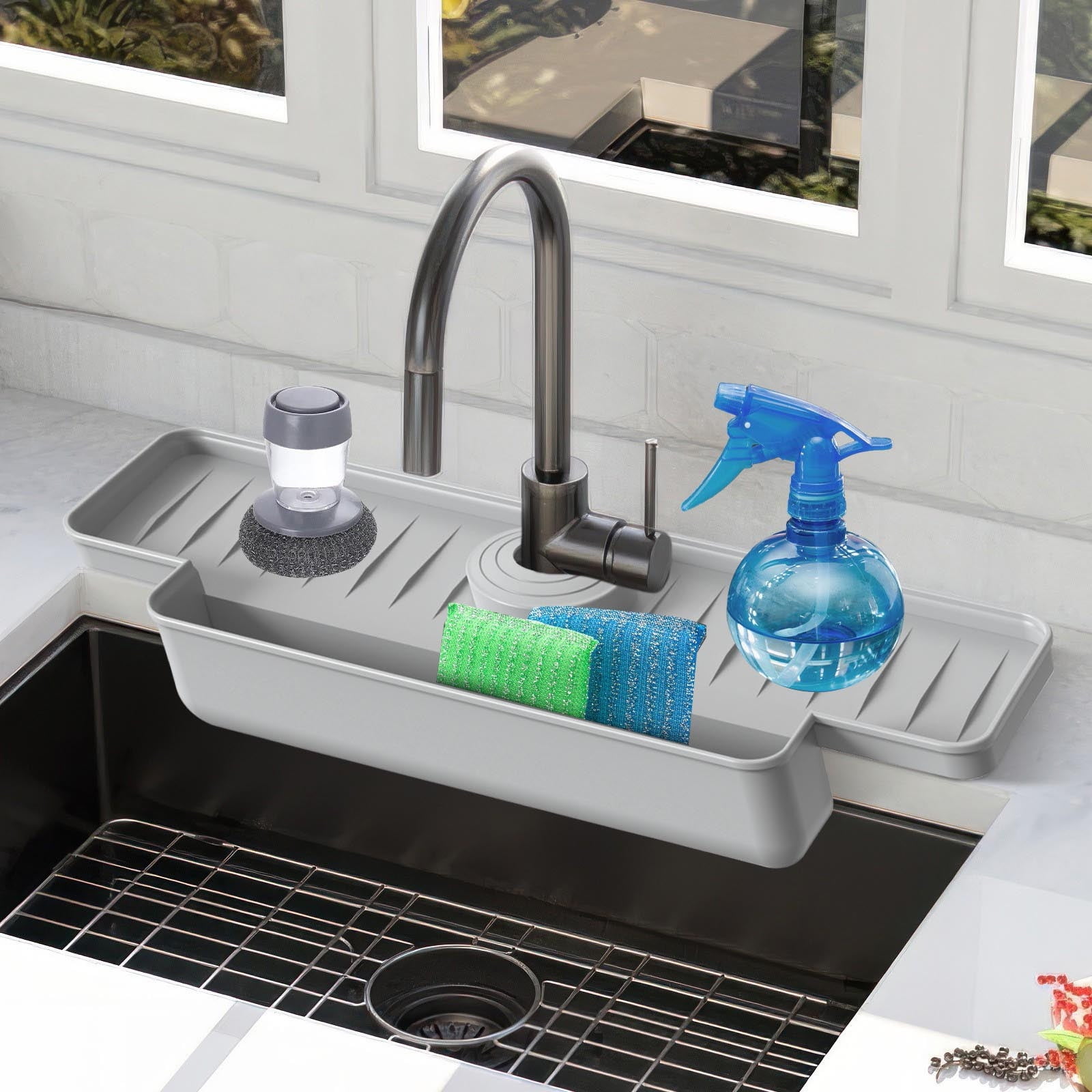 Silicone Faucet Handle Drip Catcher Tray Mat, 2.12*15.86 Inch Silicone ...