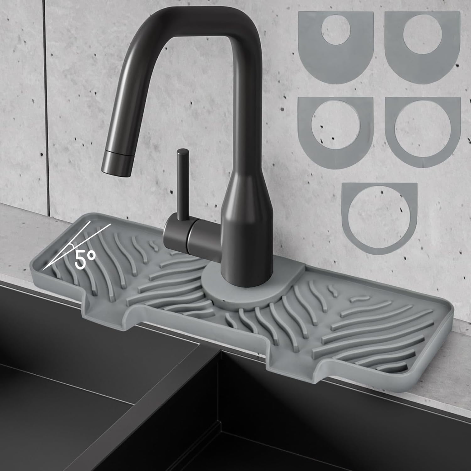 Silicone Faucet Splash Guard - 5°Slope Kitchen Sink Splash Guard, 15 ...