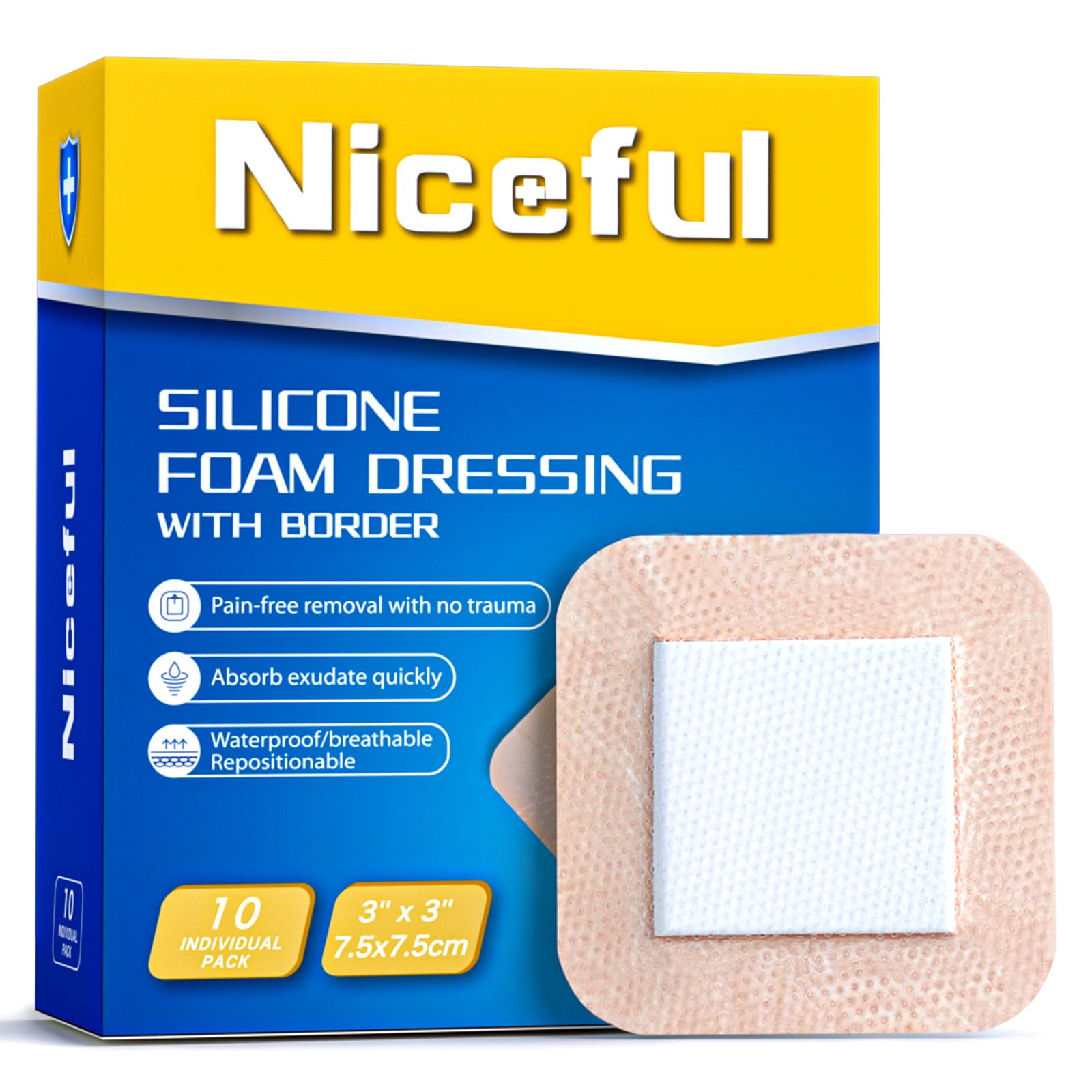 Silicone Foam Dressing 3 x 3 in (7.5x7.5 cm)- Ultra Soft Wound Dressing ...