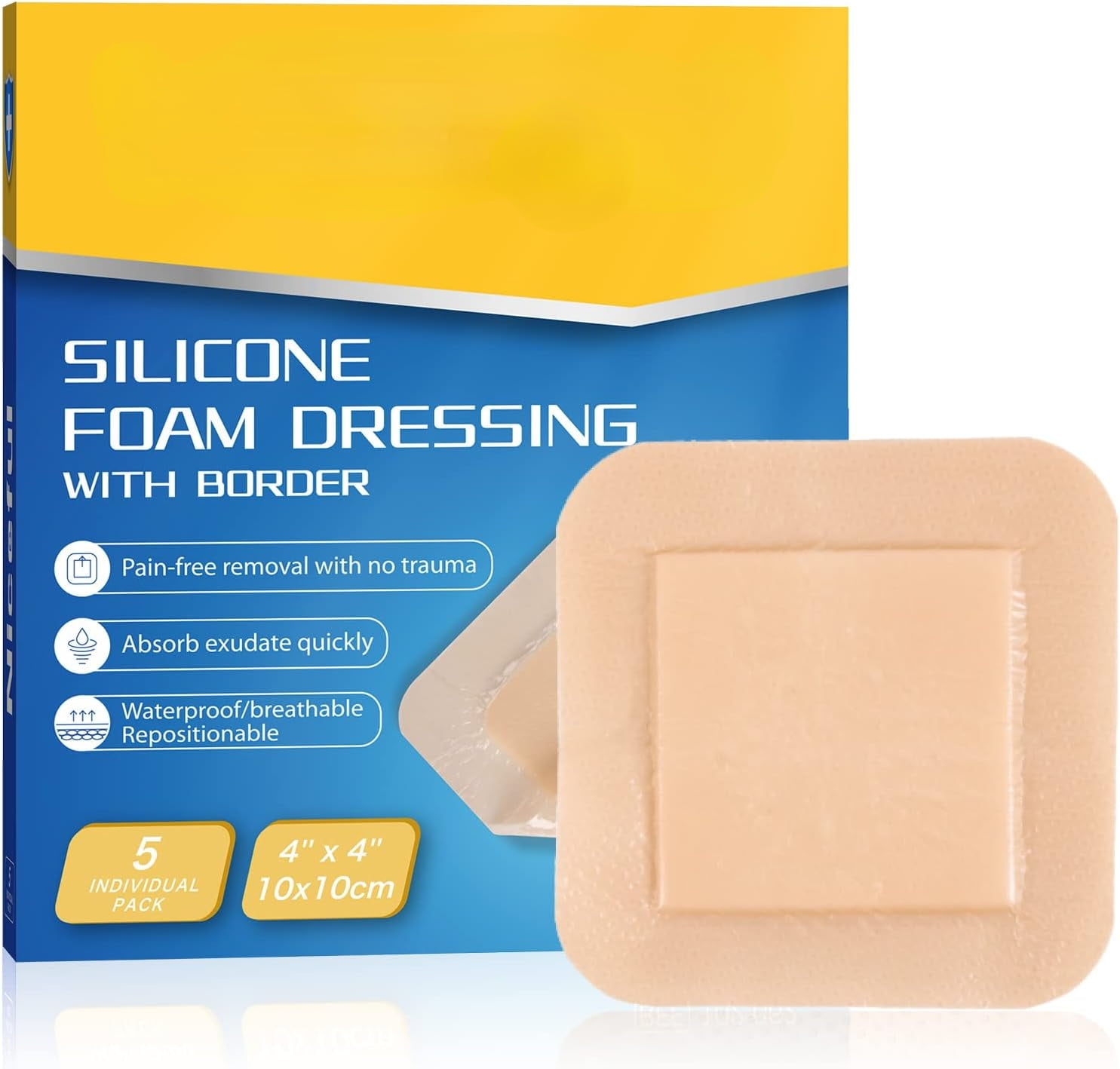 Silicone Foam Dressing 4"x4", Waterproof Silicone Bandages with Border ...
