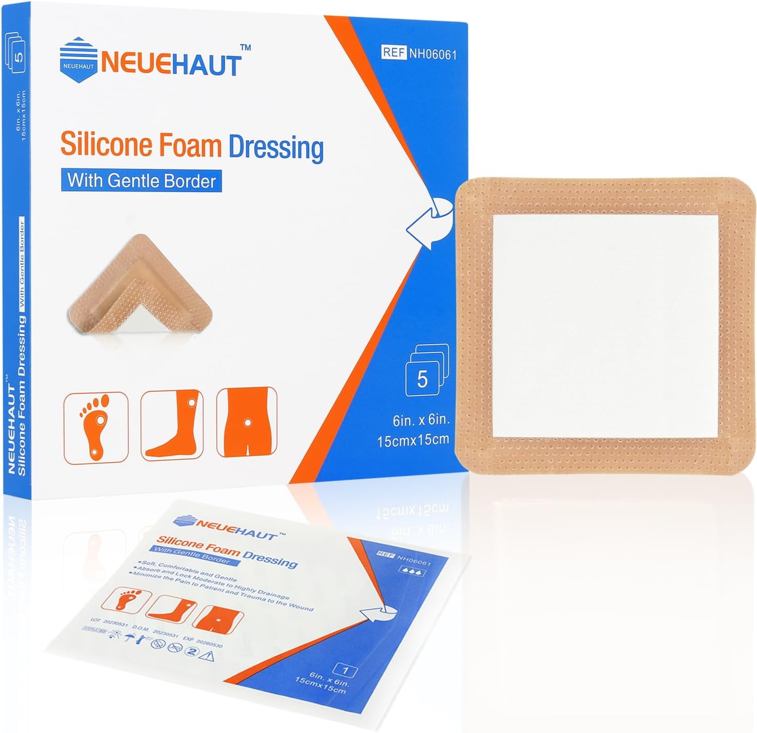 Silicone Foam Dressing with Gentle Adhesive Border 6''x6'' - Effective ...