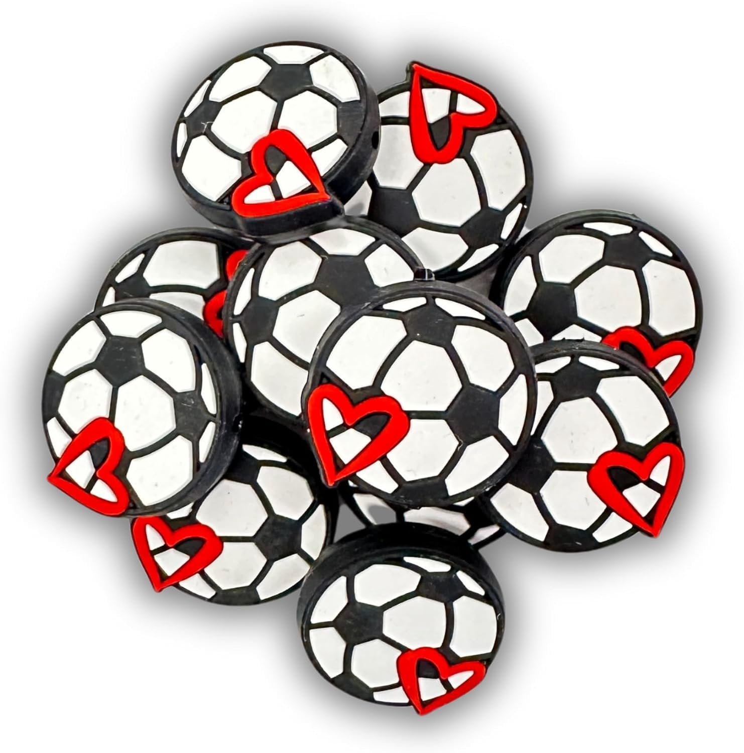 Silicone Focal Bead Soccer Ball with Heart 12 pk Freshie Hangers for ...