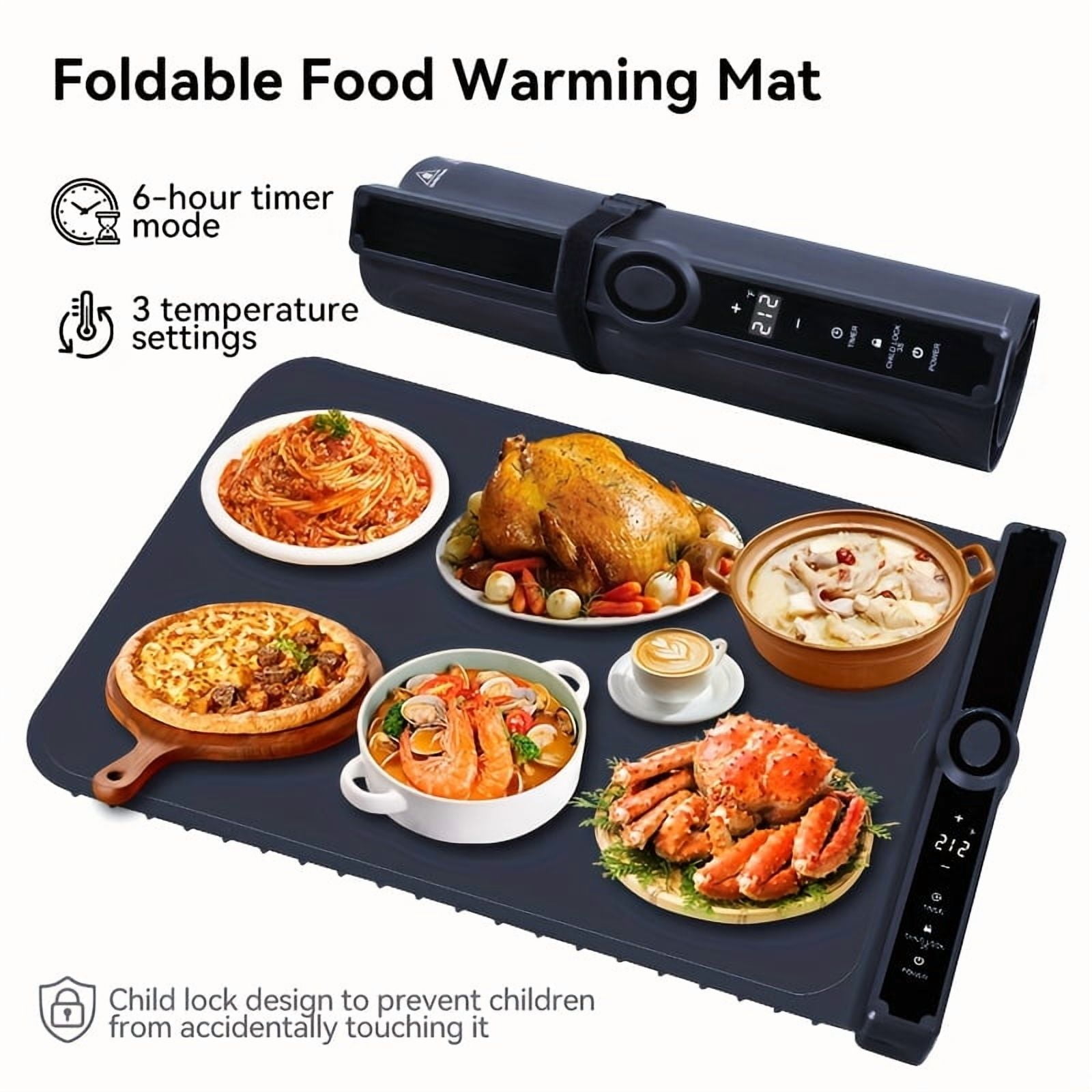Silicone Foldable Food Warming Pad, 3 Temp Levels & 6-Hour Timer, Full ...