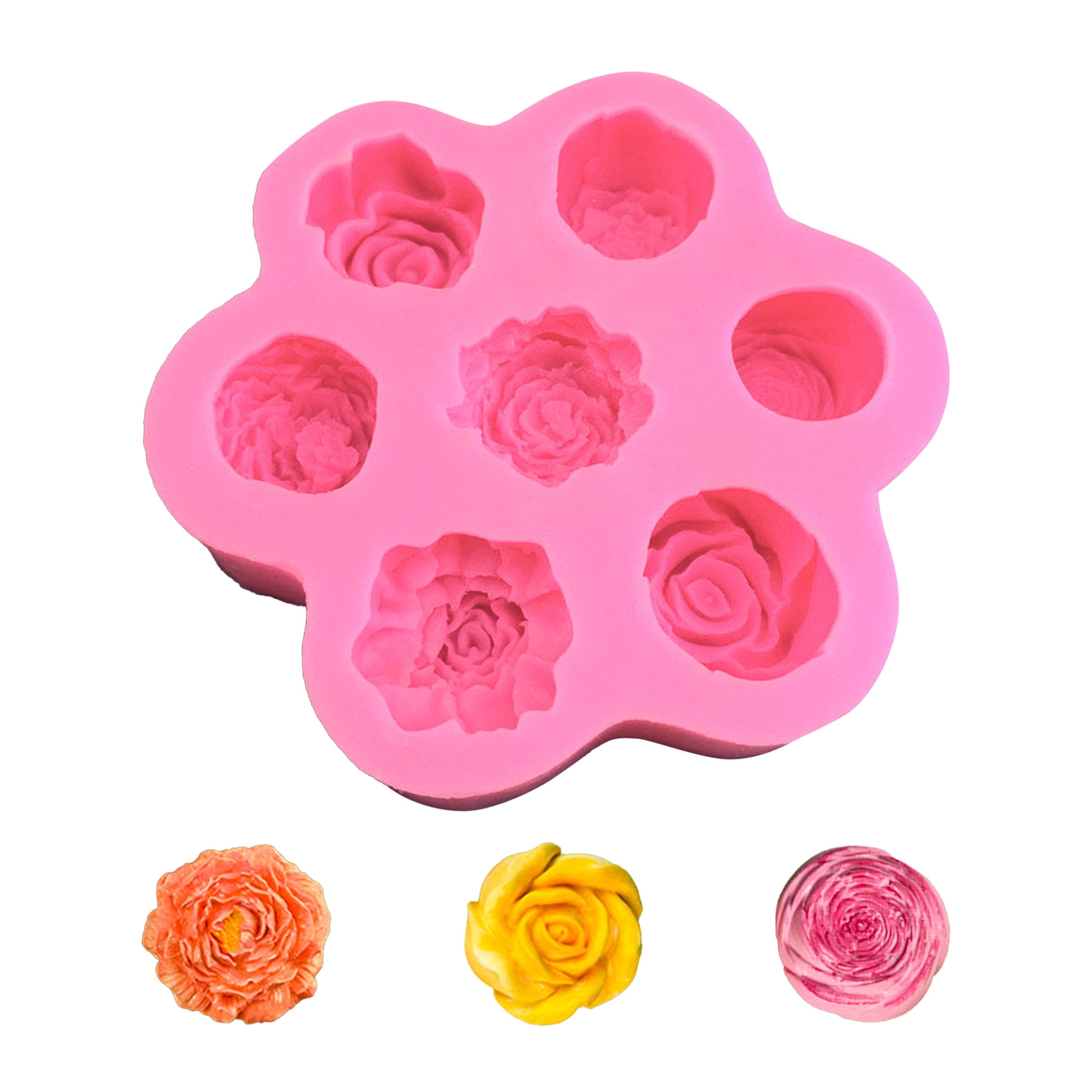 Silicone Fondant Mold, 7-Cavity Rose Design, 1-Pack for Cake Decorating ...