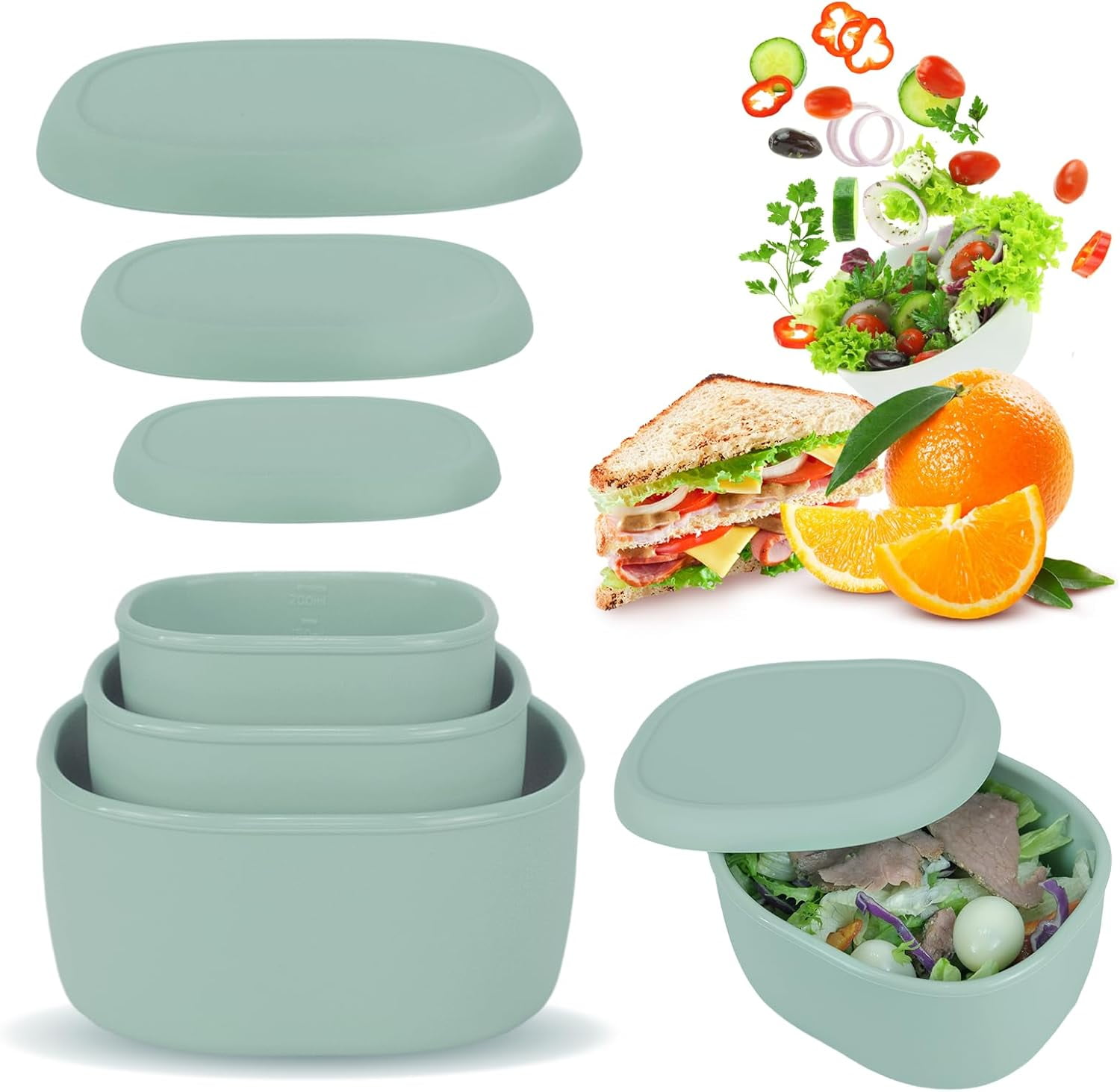Silicone Food Storage Containers Set of 3 Lunch Box Bento with Lids BPA ...