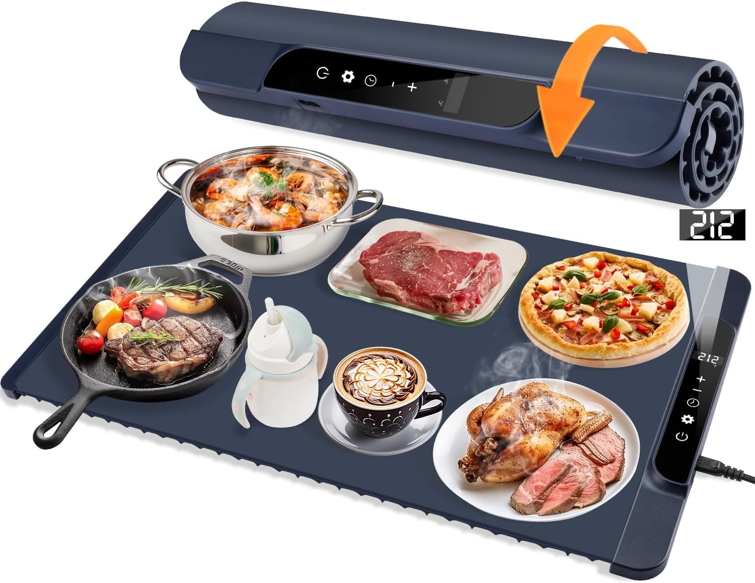 Silicone Food Warming Mat with 11-Level Temp & 10-Hour Timer, Electric ...