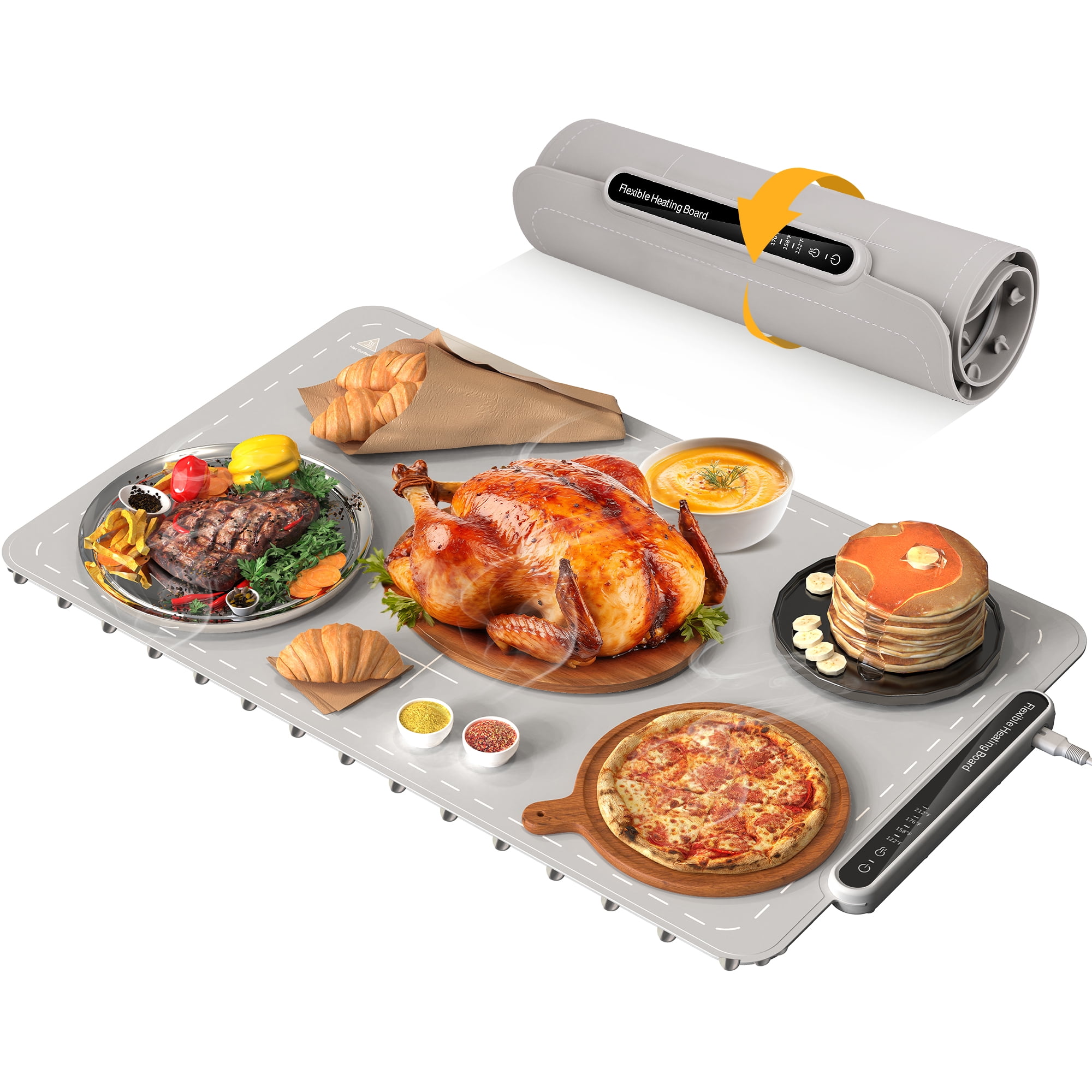 Silicone Food Warming Mat, Full Surface Electric Warming Tray with 4 ...