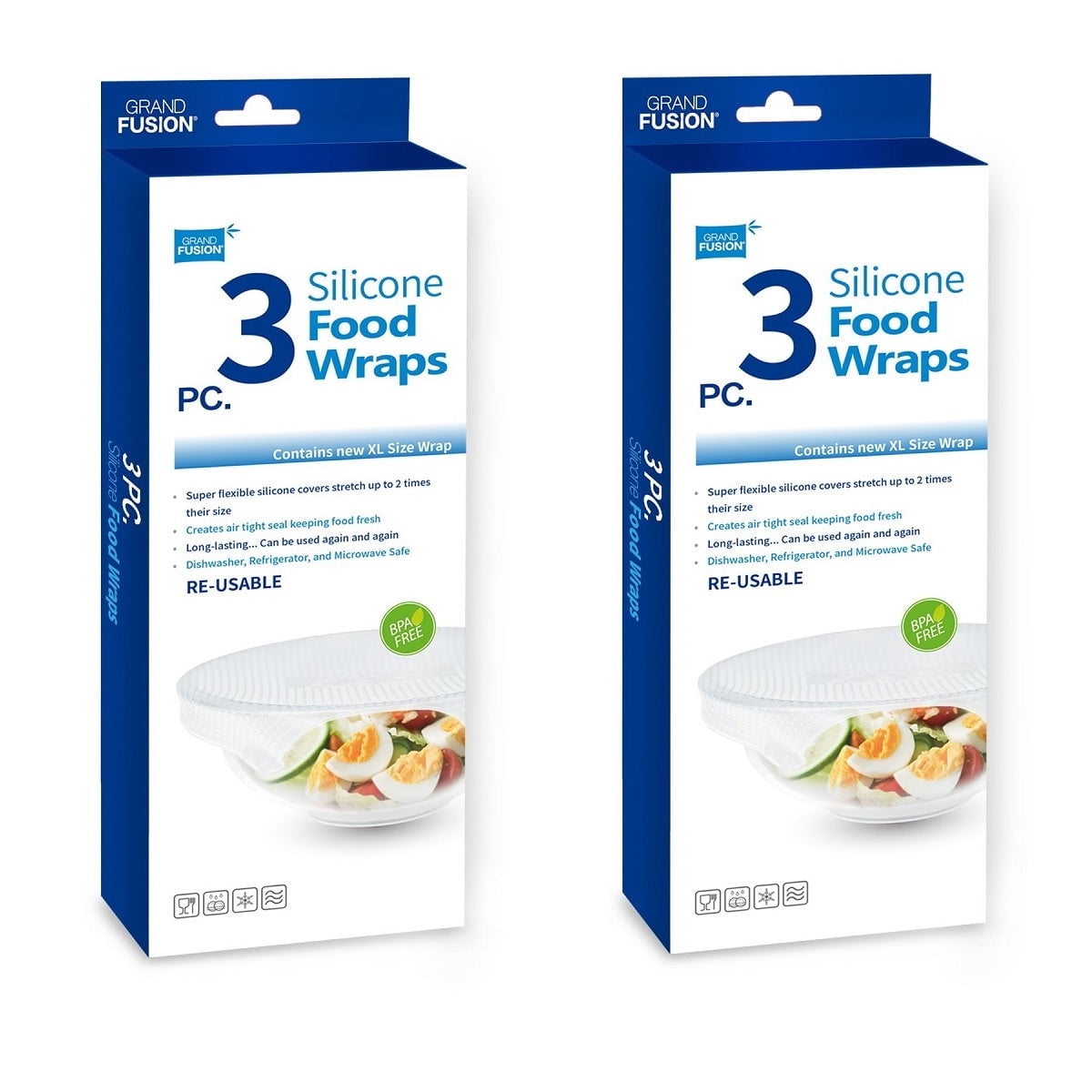 Silicone Food Wrap, 3 pc Set with XL Size Wrap, Reusable Covers, From ...