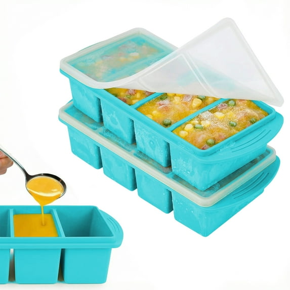 Silicone Freezer Molds with Lid - Leak-proof Soup Cubes, Space-saving ...