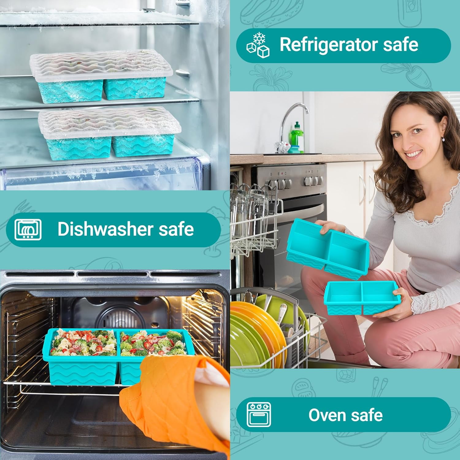 Silicone Freezer Tray with Lid – 2-Cup Soup Freezer Container Molds ...