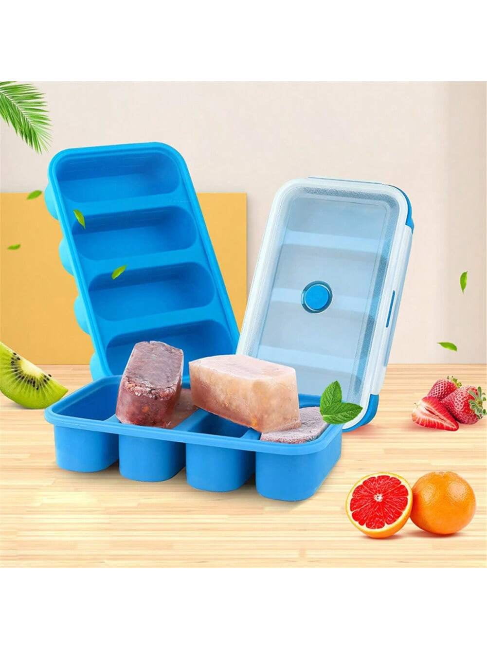 Silicone Freezer Tray Soup 4 Cubes Food Freezing Container Molds With ...