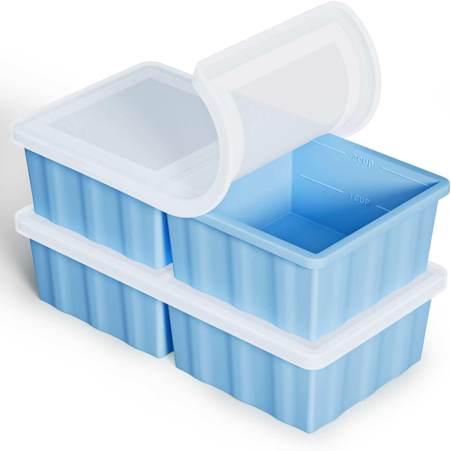 Silicone Freezer Tray for Soup Ice Cubes: 2-Cup Freezing Tray with Lid ...
