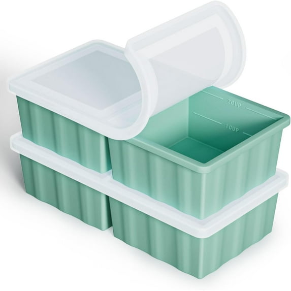 Silicone Freezer Tray for Soup Ice Cubes: 2-Cup Freezing Tray with Lid ...
