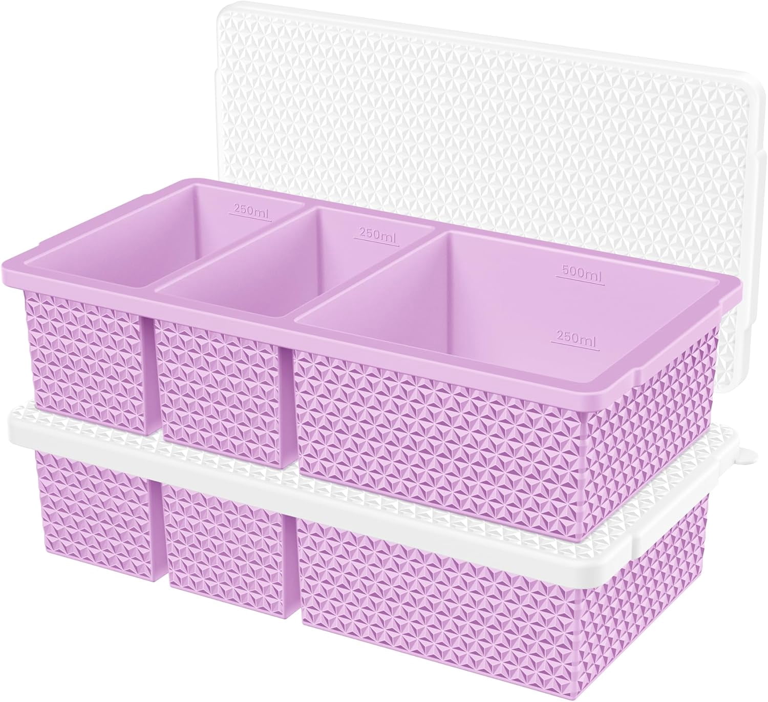 Silicone Freezer Trays with Lid (2-Pack), 1-Cup & 2-Cup Silicone Molds ...