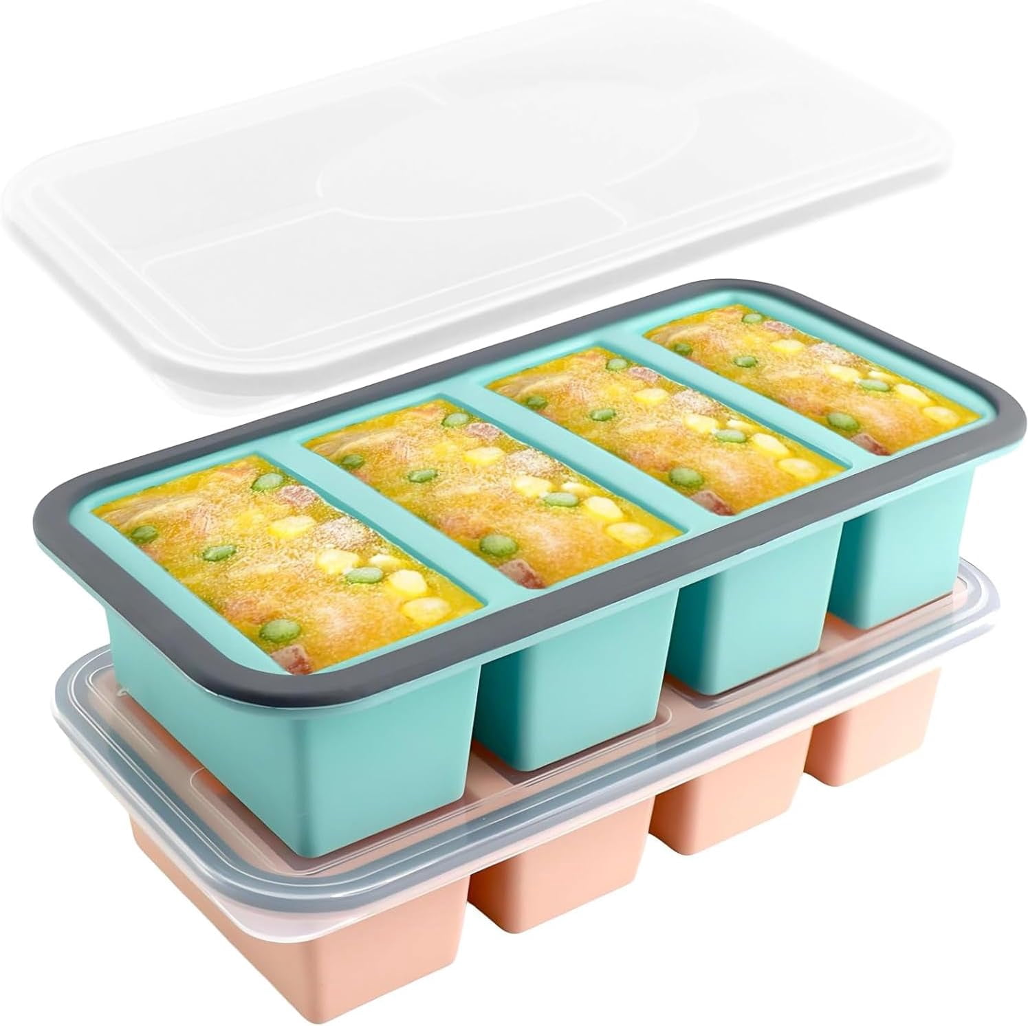 Silicone Freezer Trays with Lid,2-Pack 1 Cup Silicone Freezer Molds ...