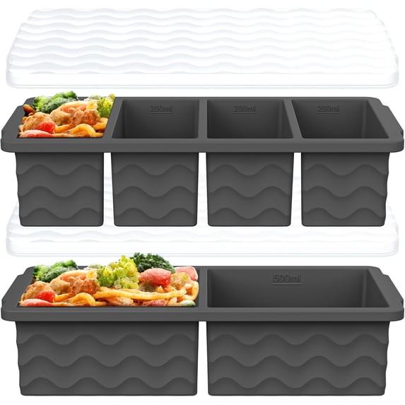 Silicone Freezer Trays with Lid for Soup, 1-Cup & 2-Cup Large Ice Cube ...