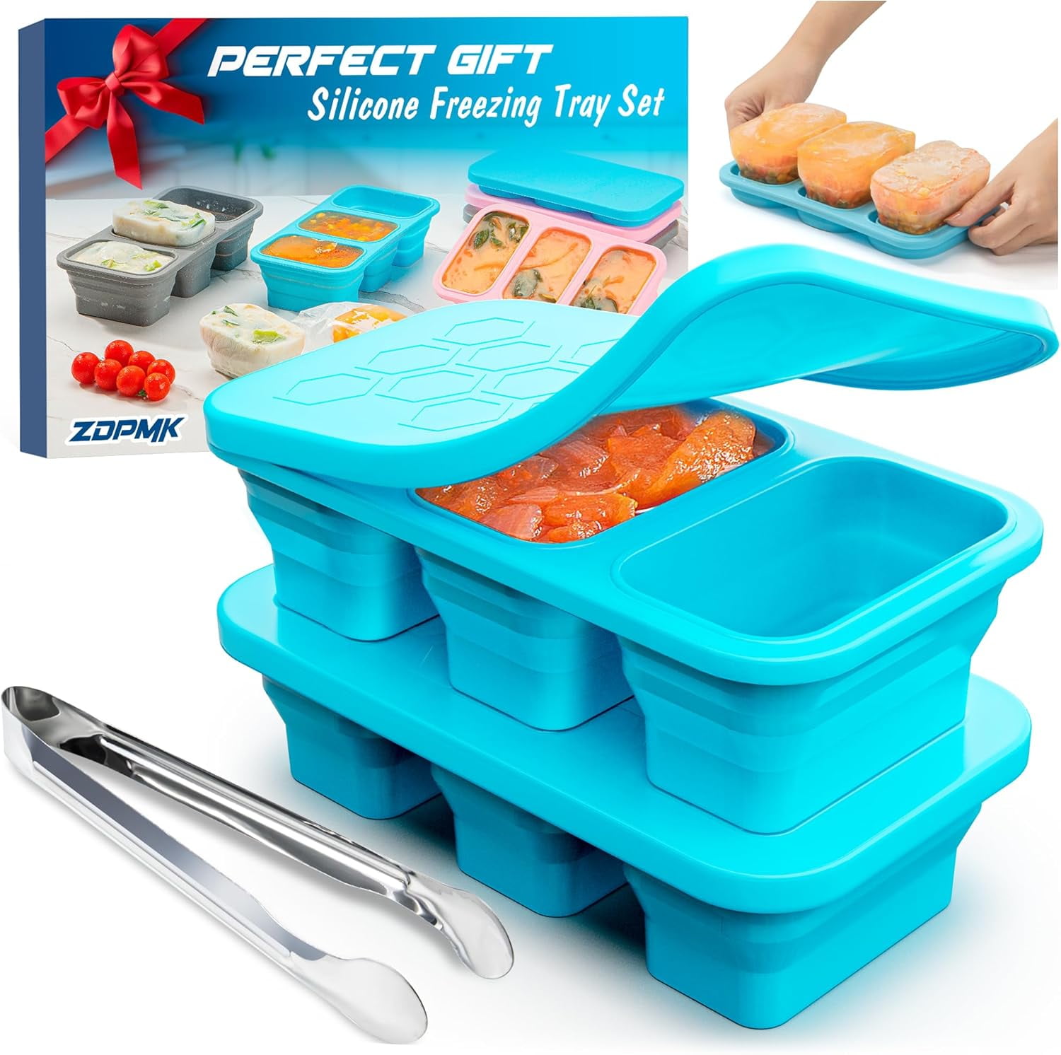 Silicone Freezer Trays With Lid, Stackable 1 Cup Silicone Freezer Molds ...