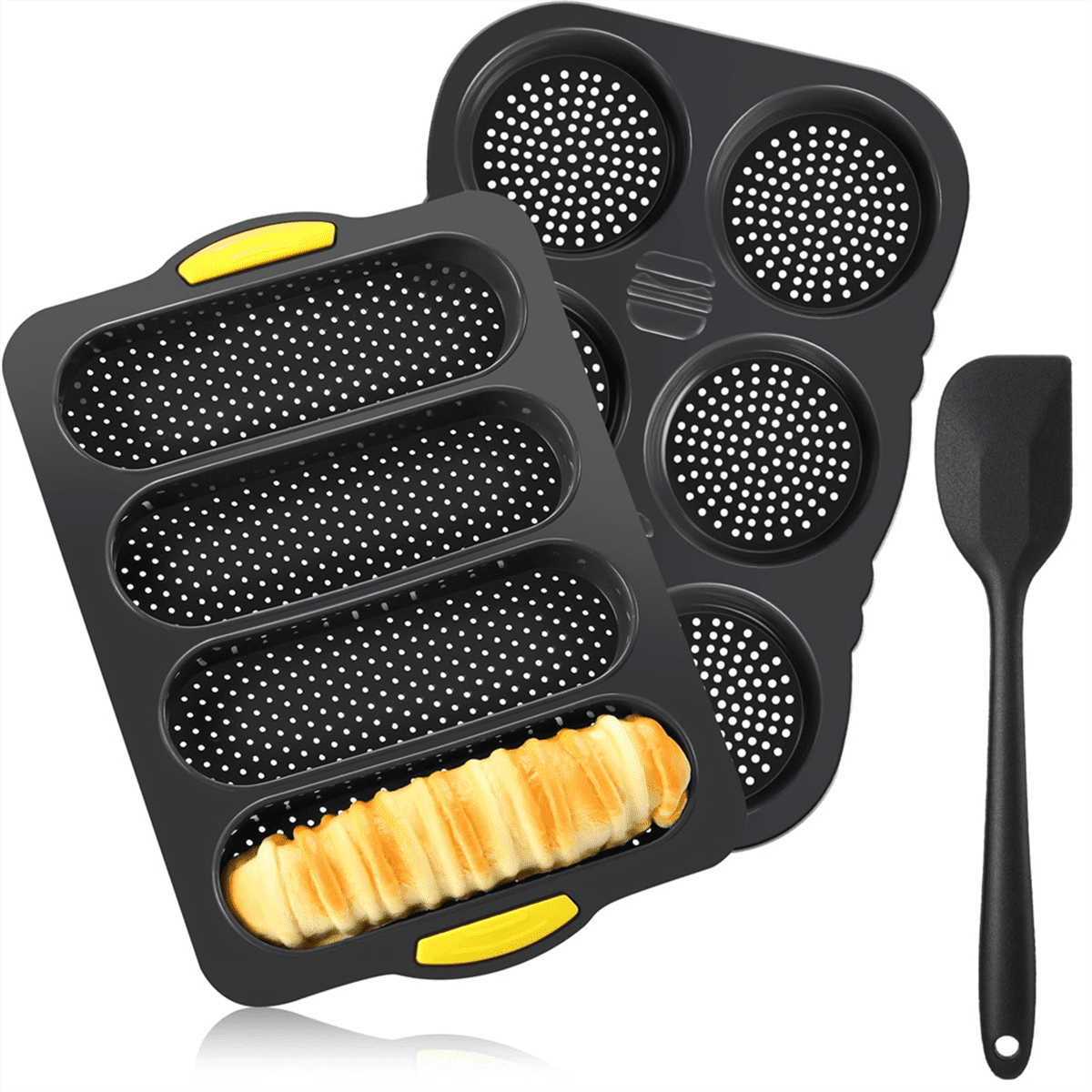 Silicone French Bread Pan and Hamburger Bun Pan Set Nonstick 4 Wave ...