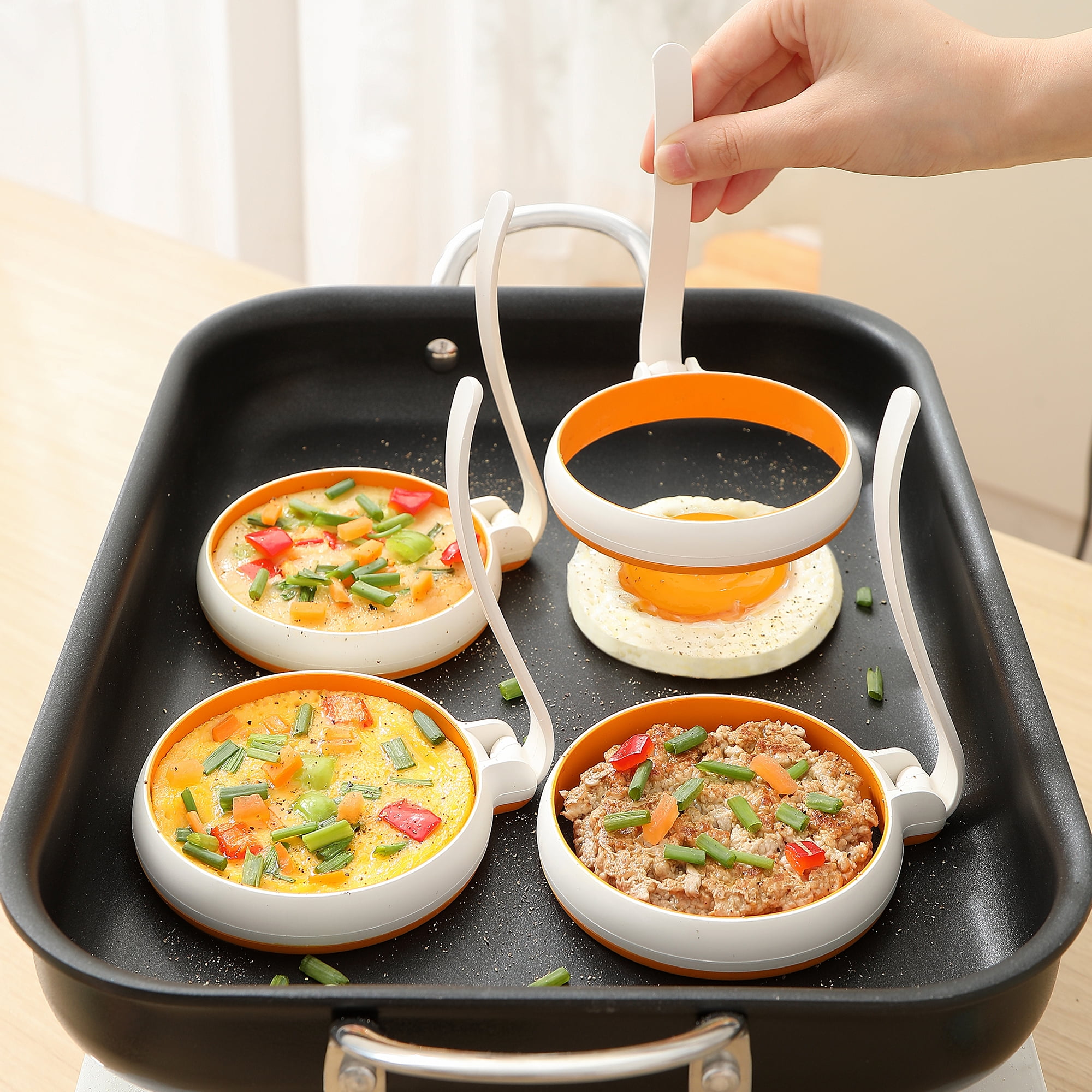 Silicone Fried Egg Cooker Rings Set,Nonstick,Easy to Use&Clean, 4-pack ...