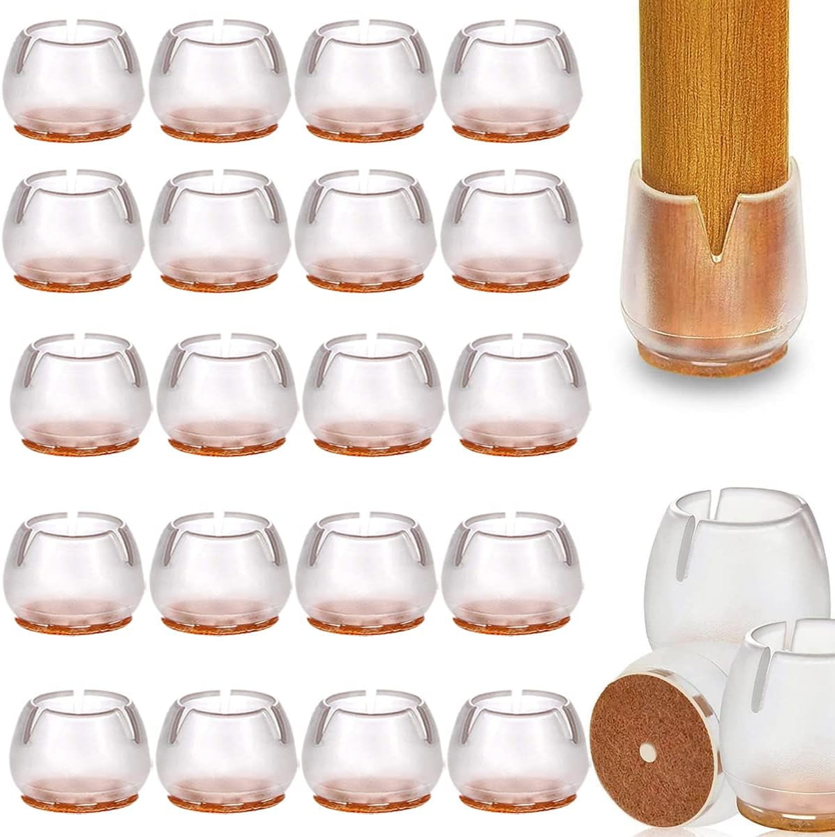 Round Bottom Silicone Chair Leg Caps, Wood Floor Protectors Transparent ...