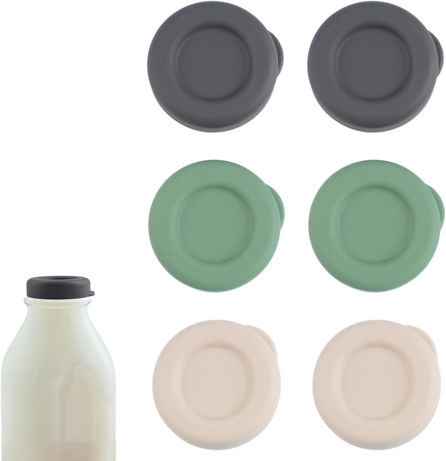 Silicone Glass Bottle Replacement Caps, 6PCS Reusable Glass Milk Bottle ...