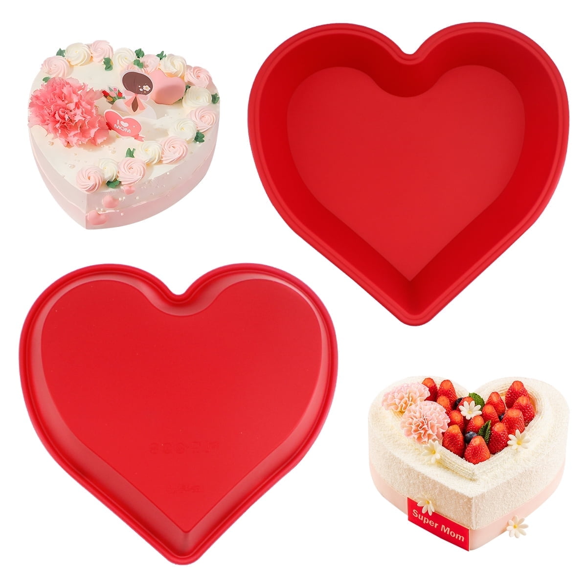 Silicone Heart Mold 8 Inch Nonstick Heart Cake Mold Heart Shaped Baking ...