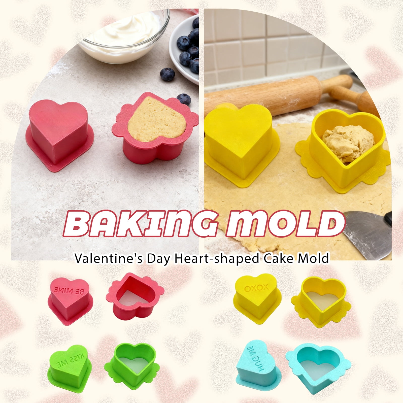 Silicone Heart Shaped Baking Mold Set for Cake Bread Chocolate Dessert ...
