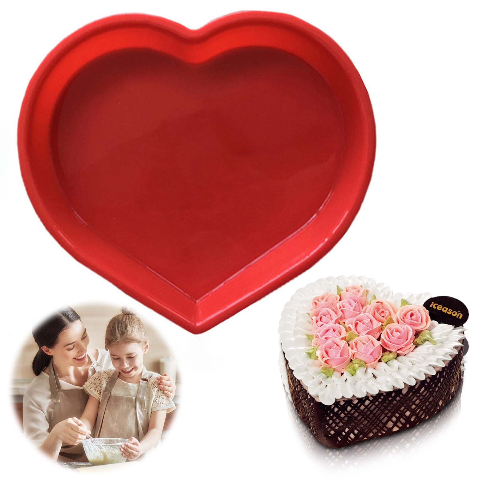 Silicone Heart Shaped Cake Pans 9.5 Inch Red Nonstick Food Grade ...