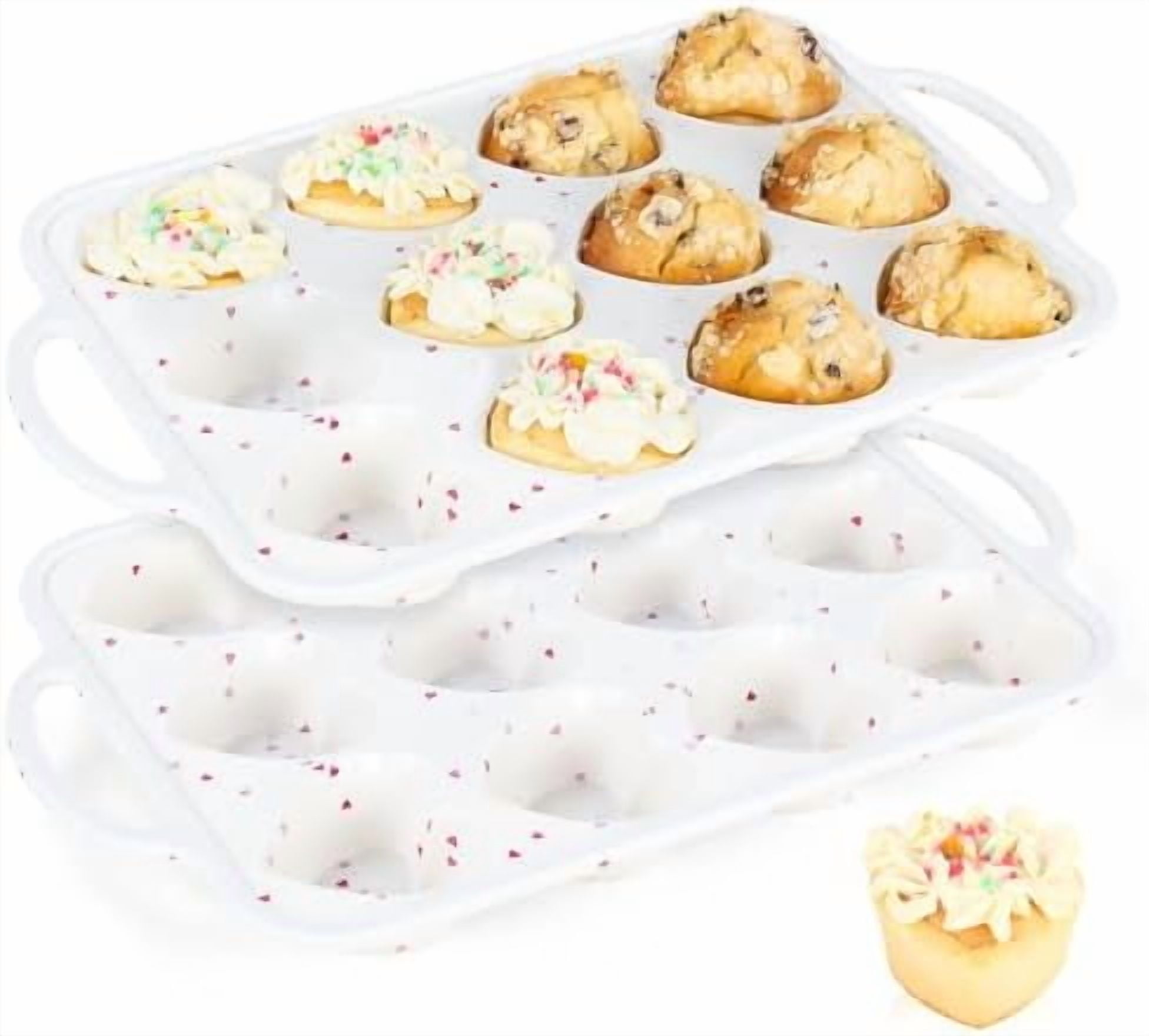 Silicone Heart Shaped Muffin Pan with Metal Reinforced Frame, 2 Pack ...