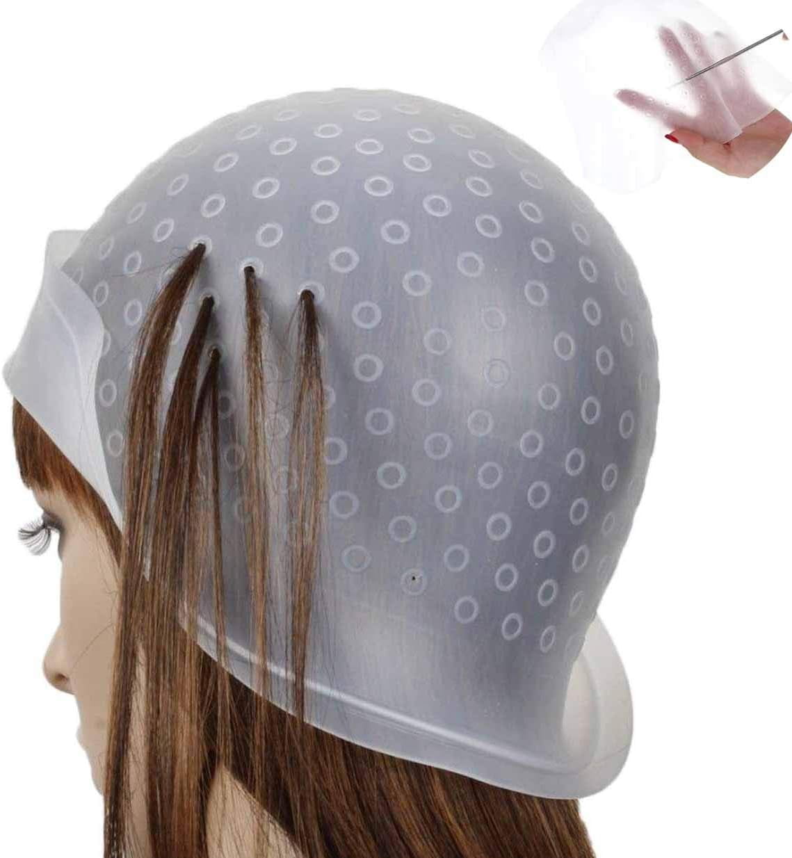 Silicone Highlighting Cap Reusable Salon Hair Coloring Hat with Metal ...