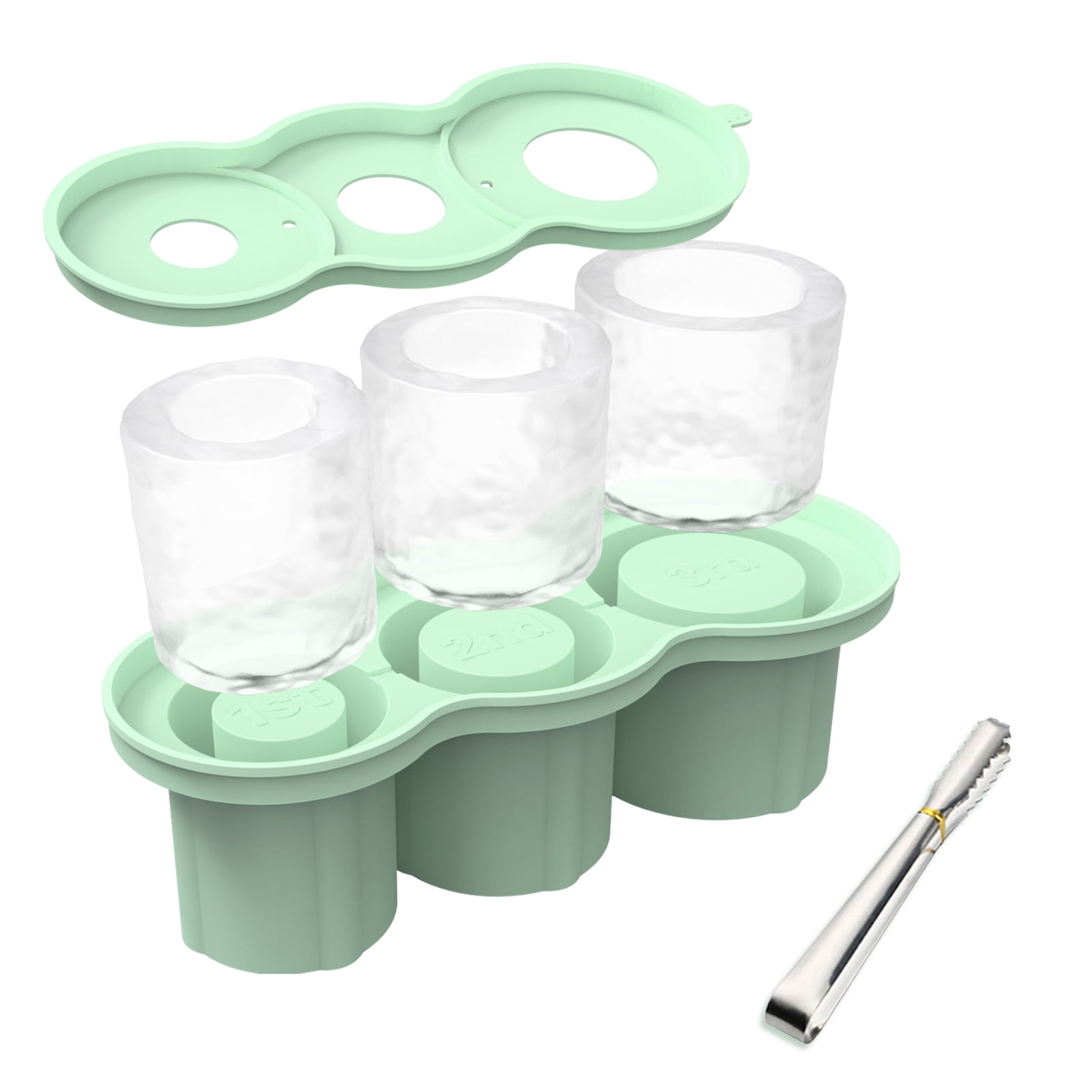 Silicone Hollow Cylinder Ice Cube Mold Tray with Lid Tong for Tumbler ...