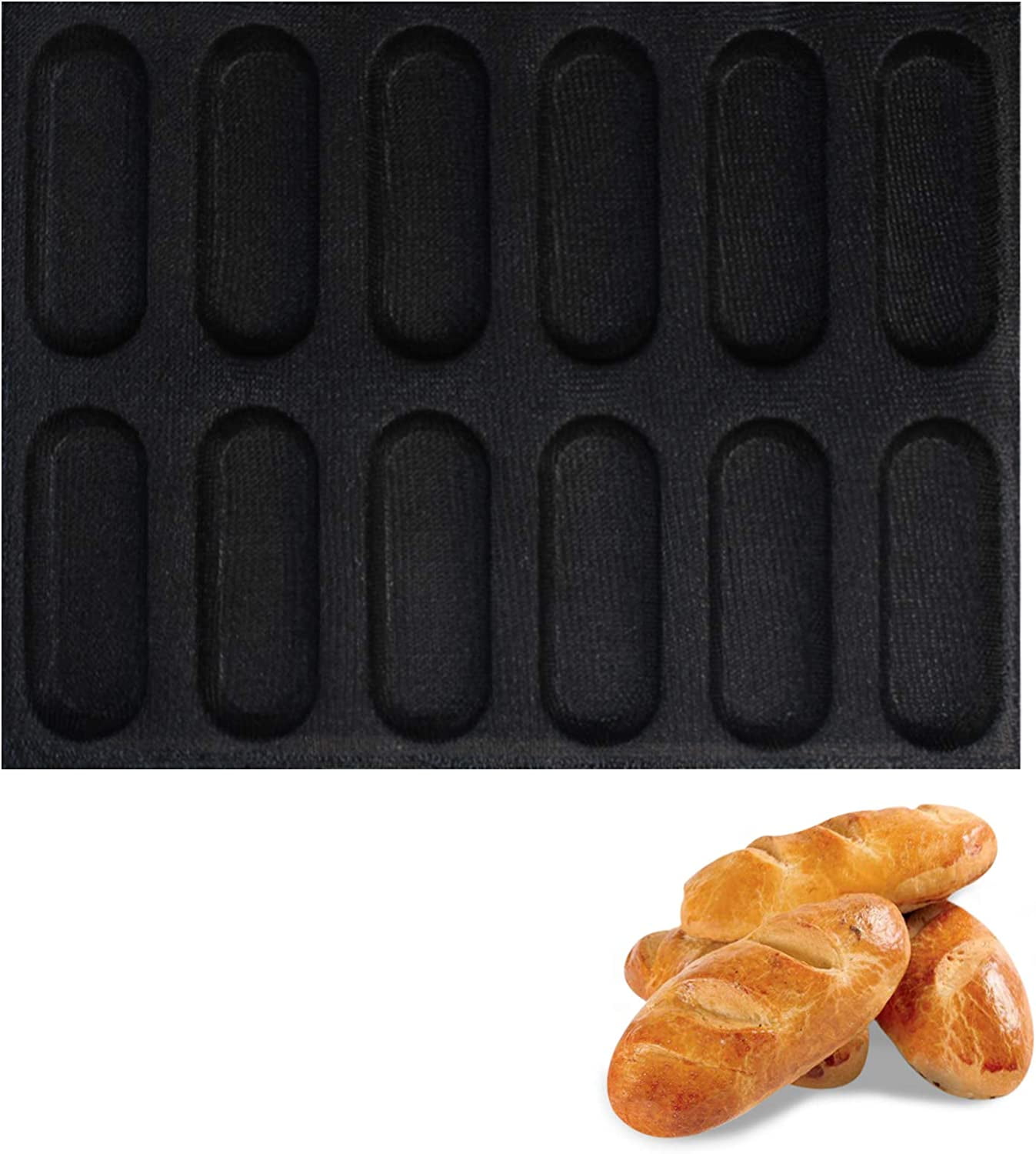 Silicone Hot Dog Bun Mold - Mini Baguette Mould for Baking (12-Loaf ...