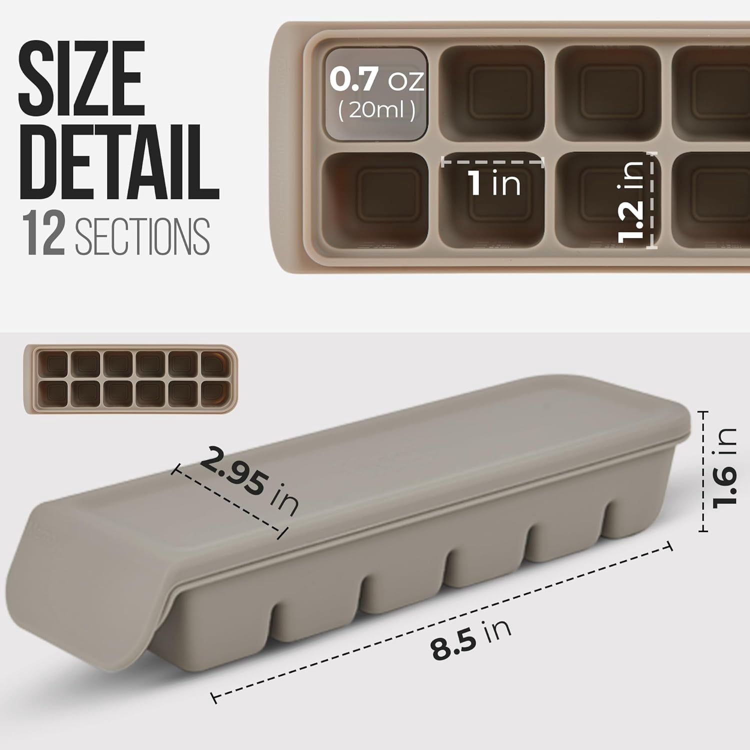 Silicone Ice Cube Freezer Tray with Lid, Food-Grade Platinum Silicone ...