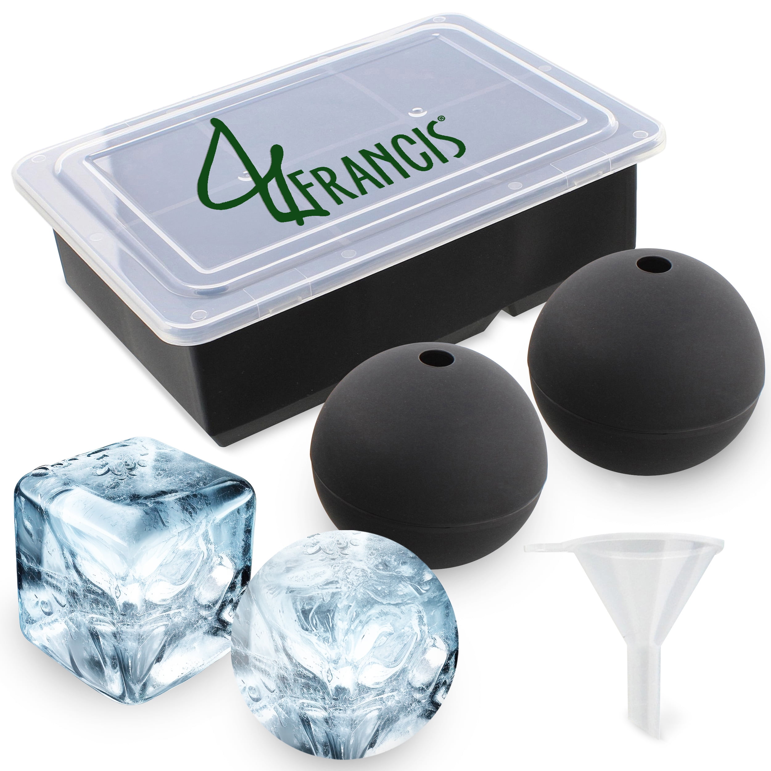 Silicone Ice Cube Mold 6 Cubes 2 Spheres Black Rubber Ice Cube Trays ...