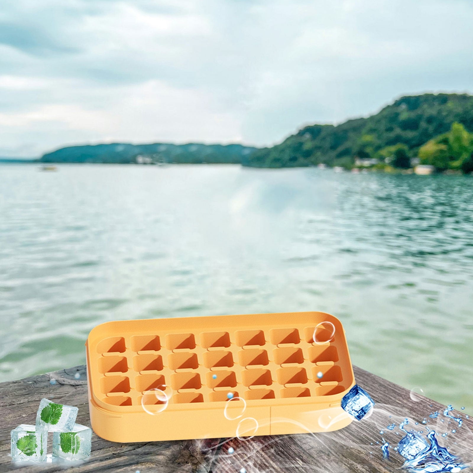 Silicone Ice Cube Mold, One-Click Release Ice Tray with Storage Box ...