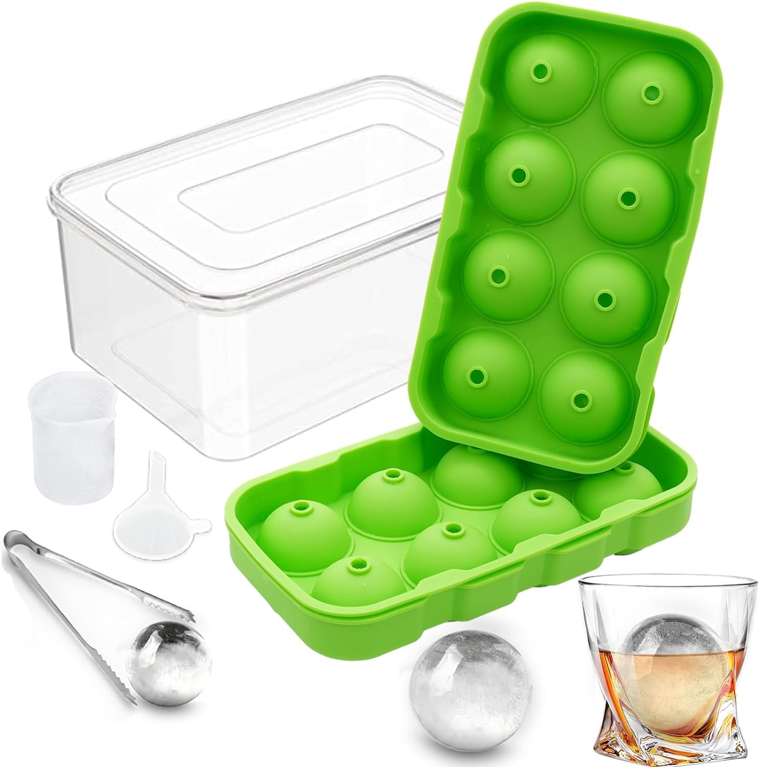 Silicone Ice Cube Molds,2 x 8 PCS x 2 inch Whiskey Ice Cubes,Round Ice ...