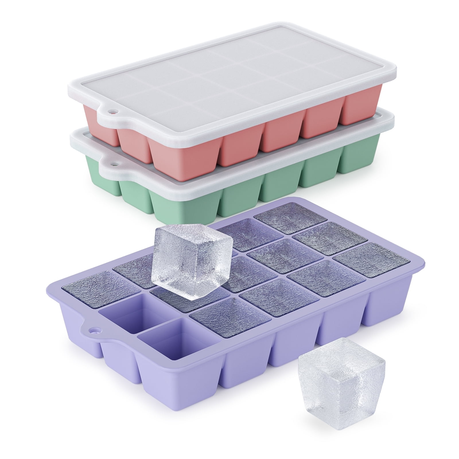 Silicone Ice Cube Tray 3 Pack - EASY RELEASE ice cube tray with lid ...