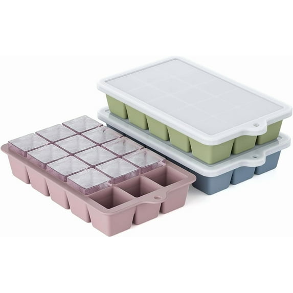 Silicone Ice Cube Tray 3 Pack, Easy Release ice cube tray with lid, BPA ...