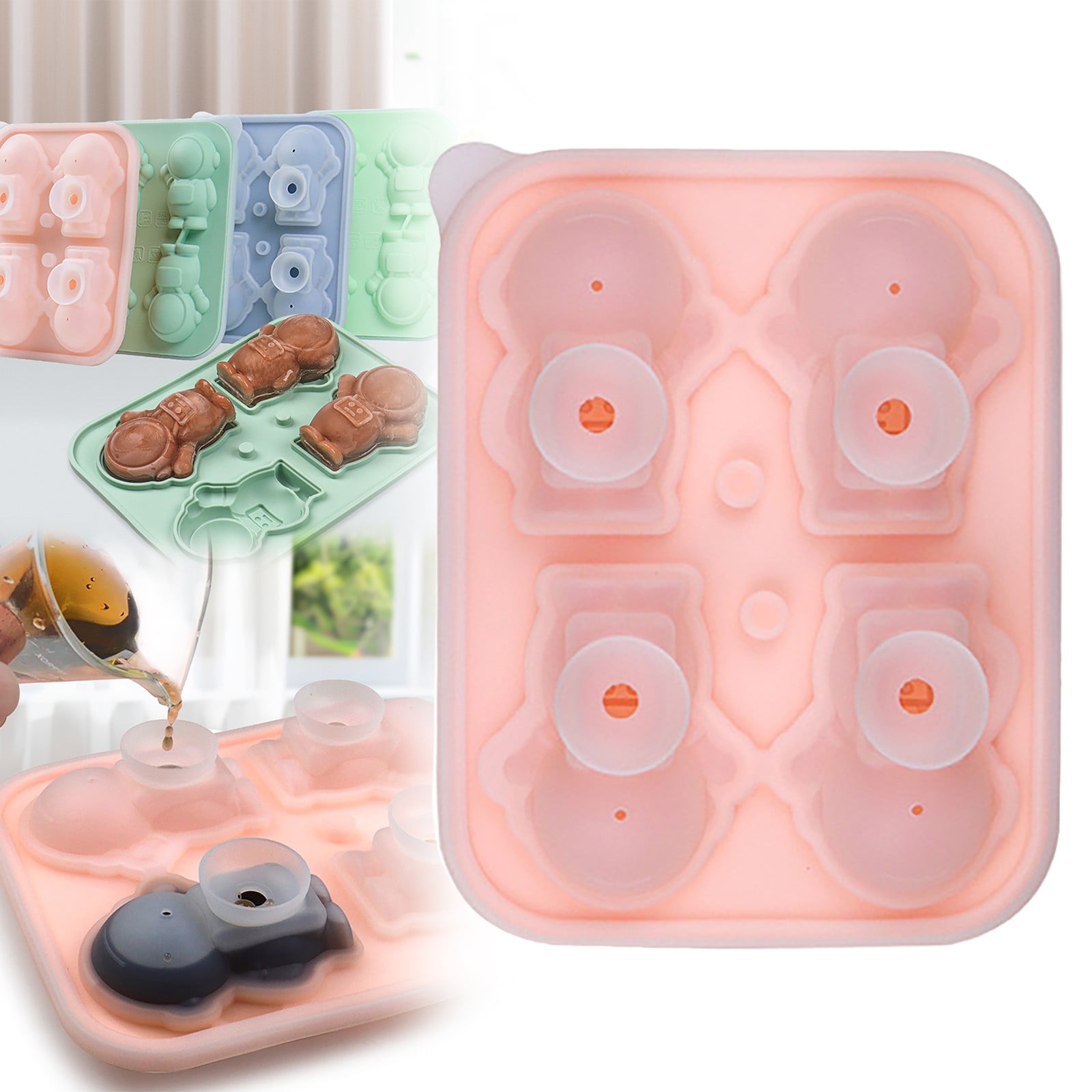 Silicone Ice Cube Tray Astronaut 3D Large Ice Cube For Wine Juice And 4 ...