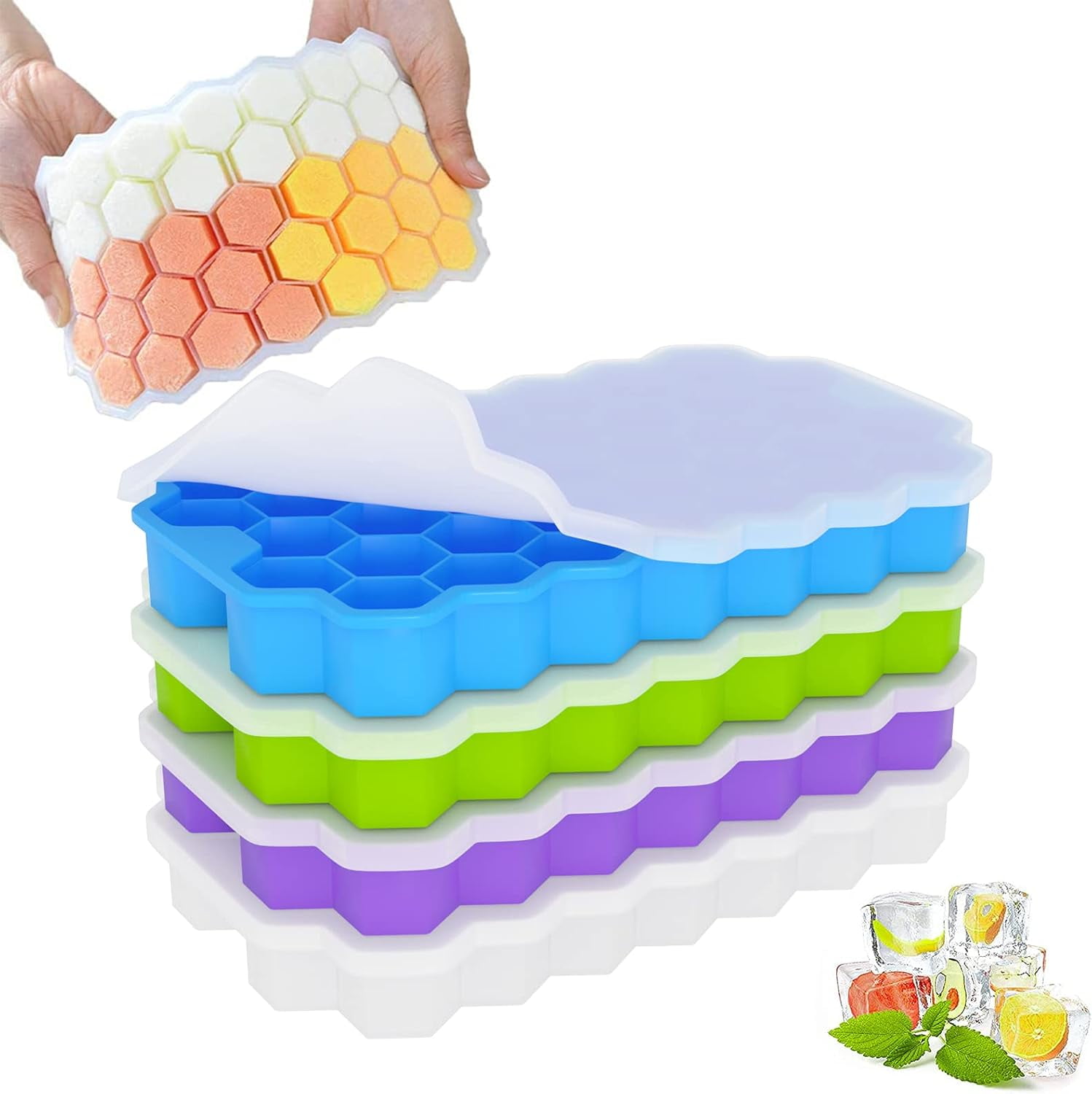 Silicone Ice Cube Tray, Hexagonal Ice Cubes Slow Melting For Whiskey ...