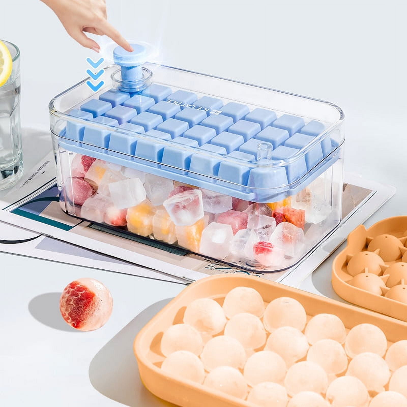 VCOMSOFT Silicone Ice Cube Trays, 32-Cavity Square and Sphere Molds ...