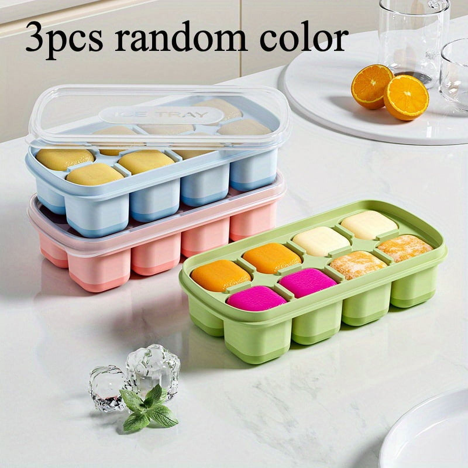 Silicone Ice Cube Trays with Lids, 3-Pack, 8 Compartments Each ...